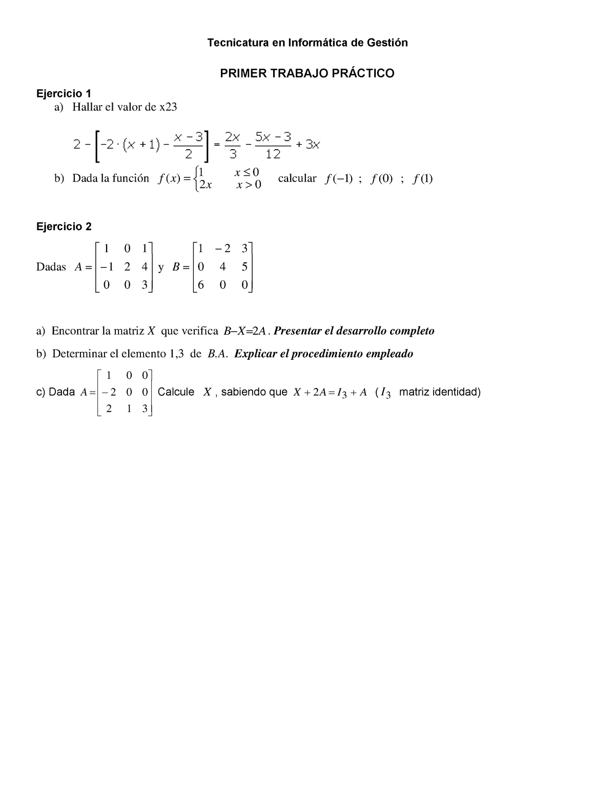 Trabajo Práctico 1 Elementos De Matemáticas Tecnicatura En De Primer