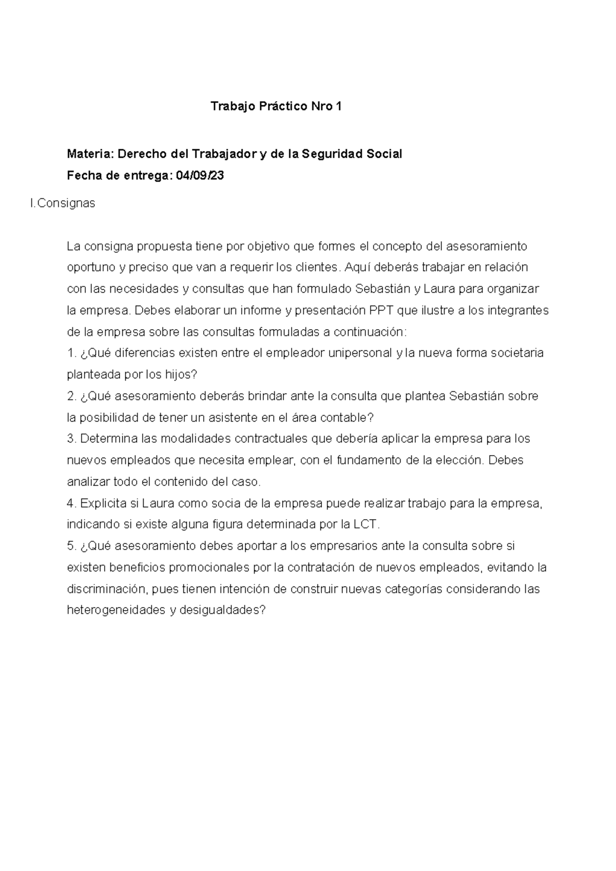 Tp 1 Derecho Del Trabajador Trabajo Práctico Nro 1 Materia Derecho