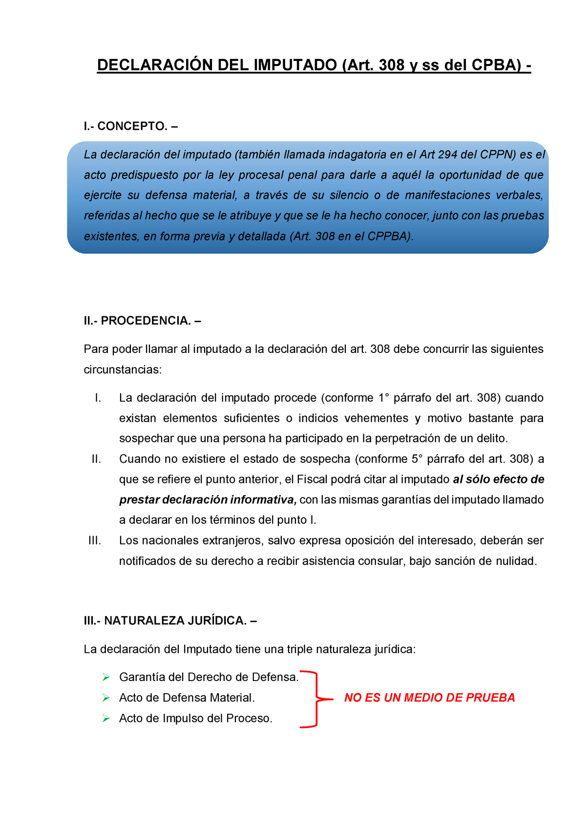 Declaración Del Imputado DeclaraciÓn Del Imputado Art 308 Y Ss Del