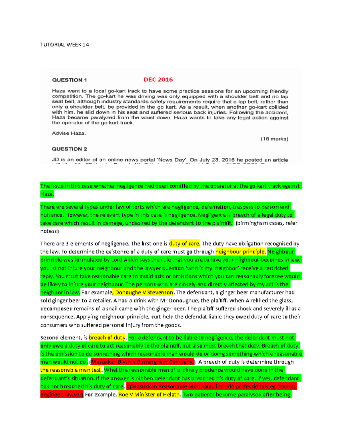 Tutorial Week 14 Defamation Law Uitm Studocu