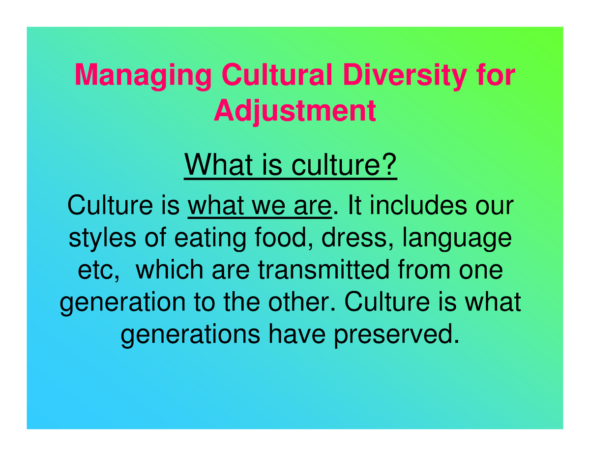 3 Managing Cultural Diversity For Adjustment Managing Cultural