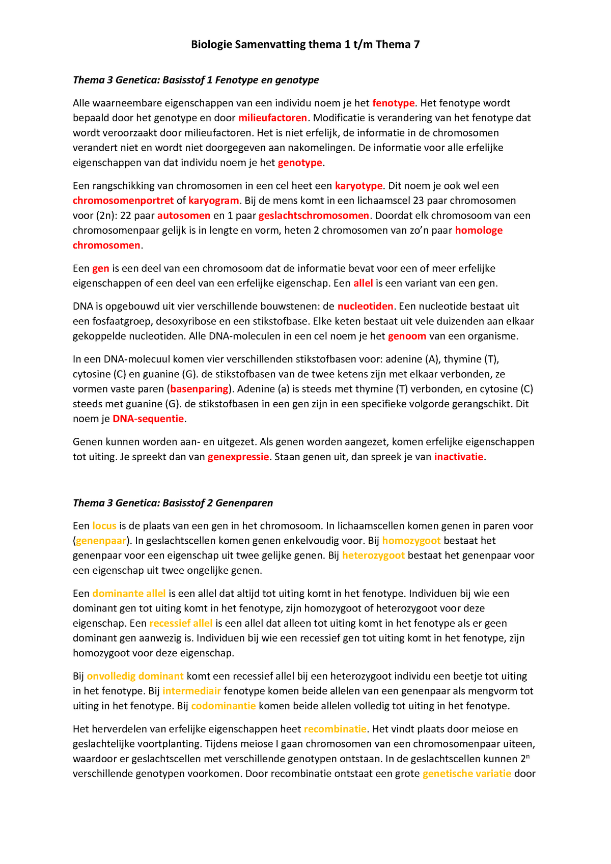 Biologie Samenvatting Thema 3 Genetica Basisstof 1 Tm 6 Biologie