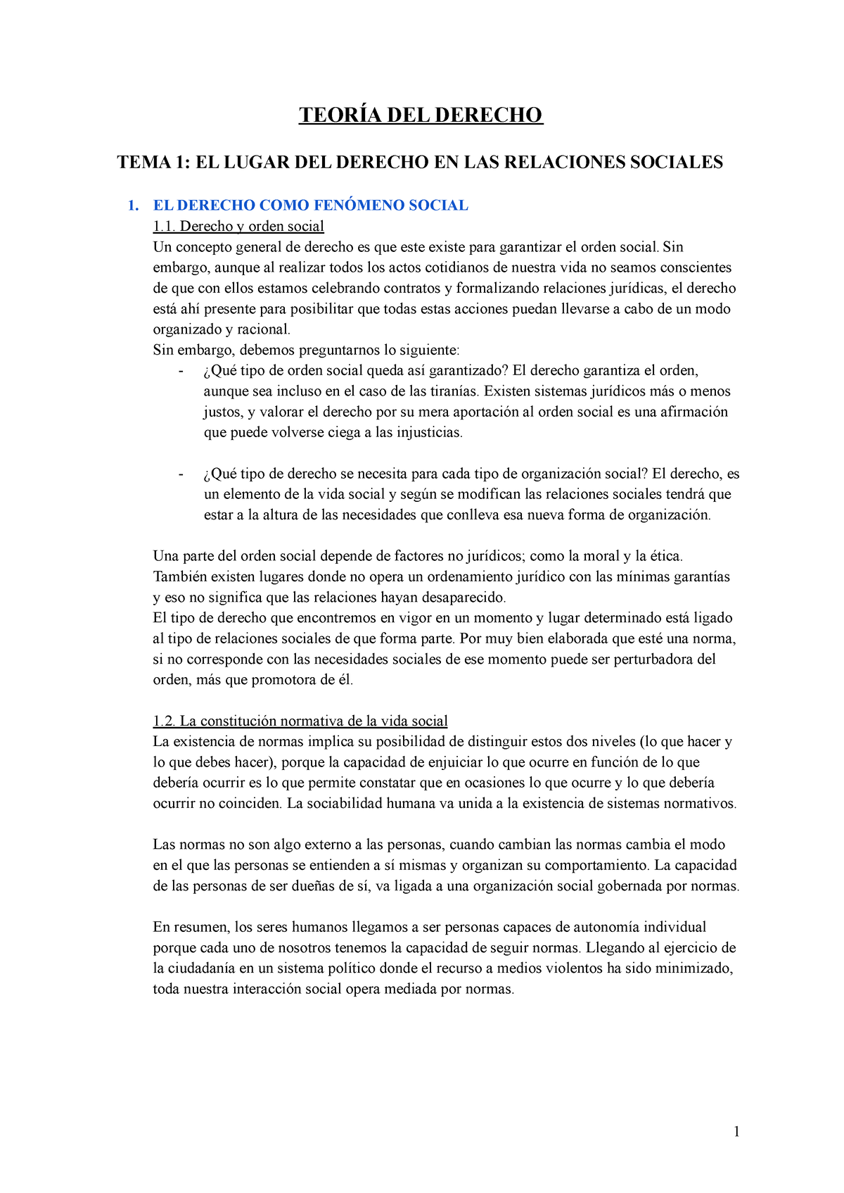 Teoría Del Derecho Examen TeorÍa Del Derecho Tema 1 El Lugar Del