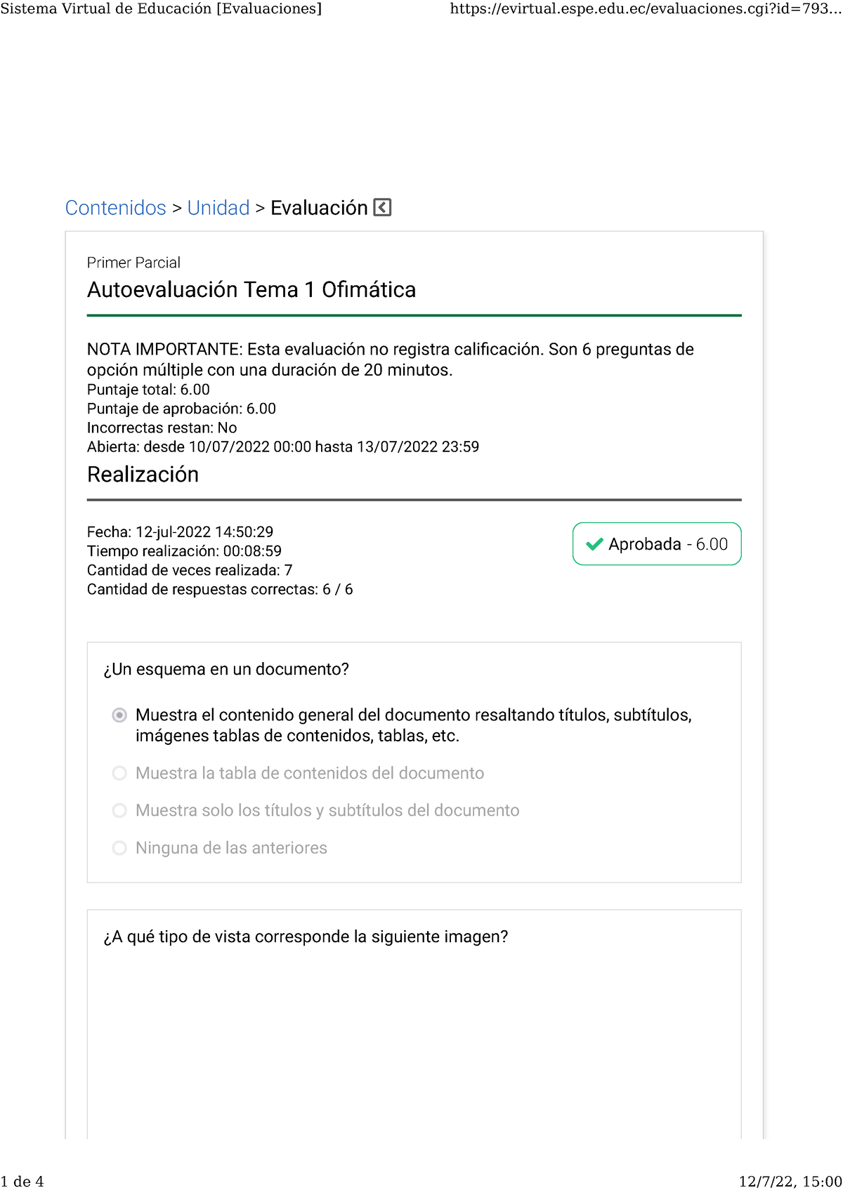 Sistema Virtual De Educación Evaluaciones Contenidos Unidad