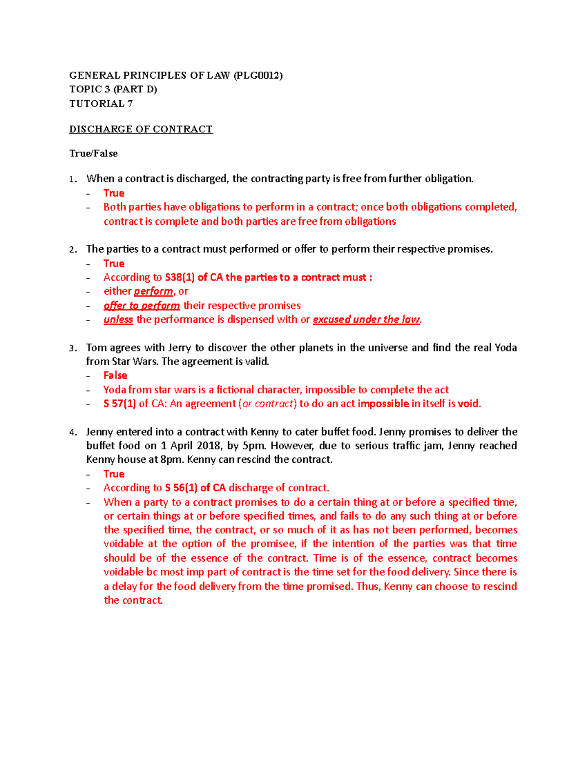 Tut 7 Topic 3 Part D Answers General Principles Of Law Plg0012