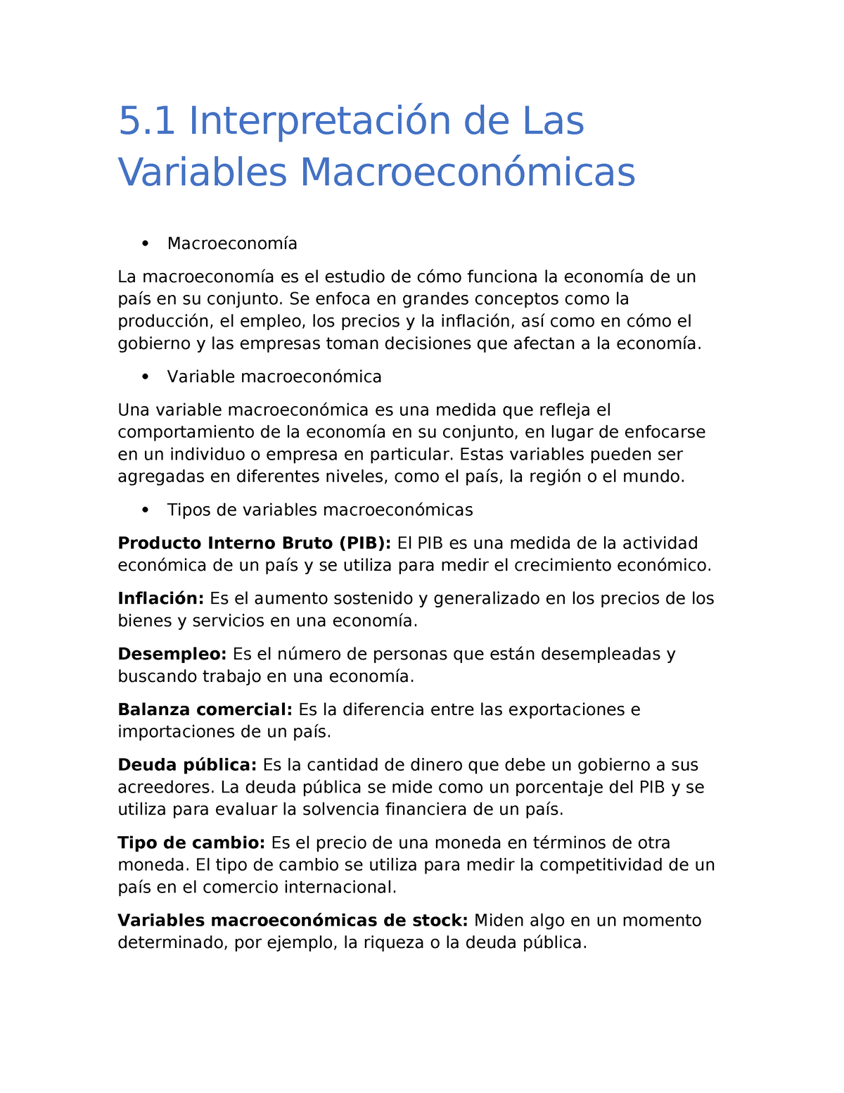 Economía 1 Variables Macroeconómicas 5 Interpretación De Las