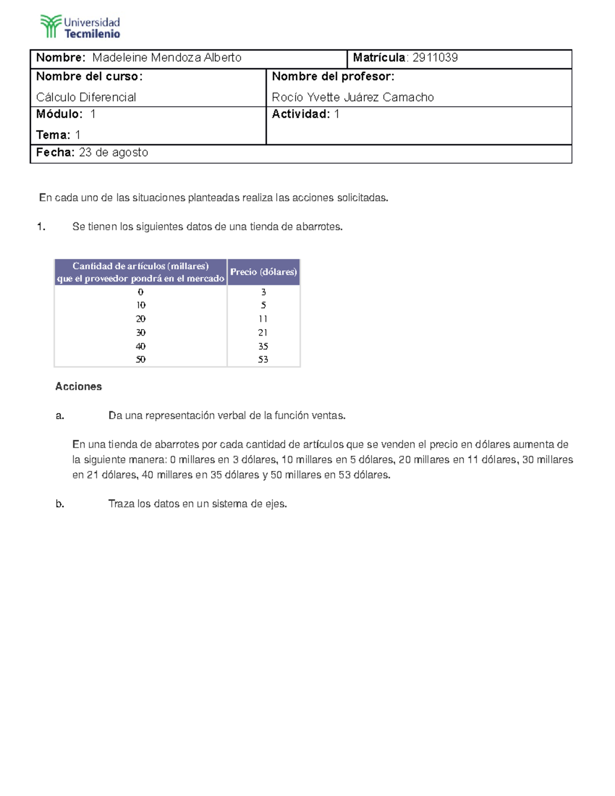 Actividad 1 Cálculo Calculo Diferencial Tecmilenio Studocu