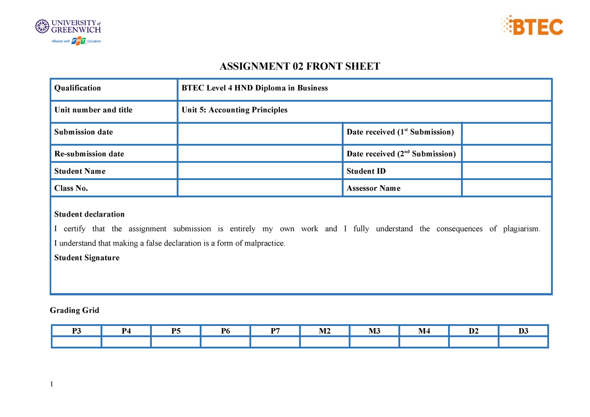 5038 Assignment 2 Front Sheet Assignment 02 Front Sheet Qualification