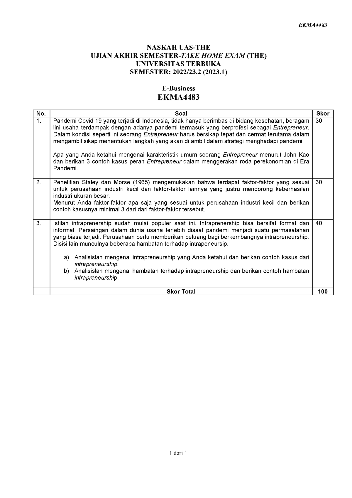 Naskah Ekma4483 The 1 Tugas 1 Ekma 1 Dari 1 Naskah Uas The Ujian