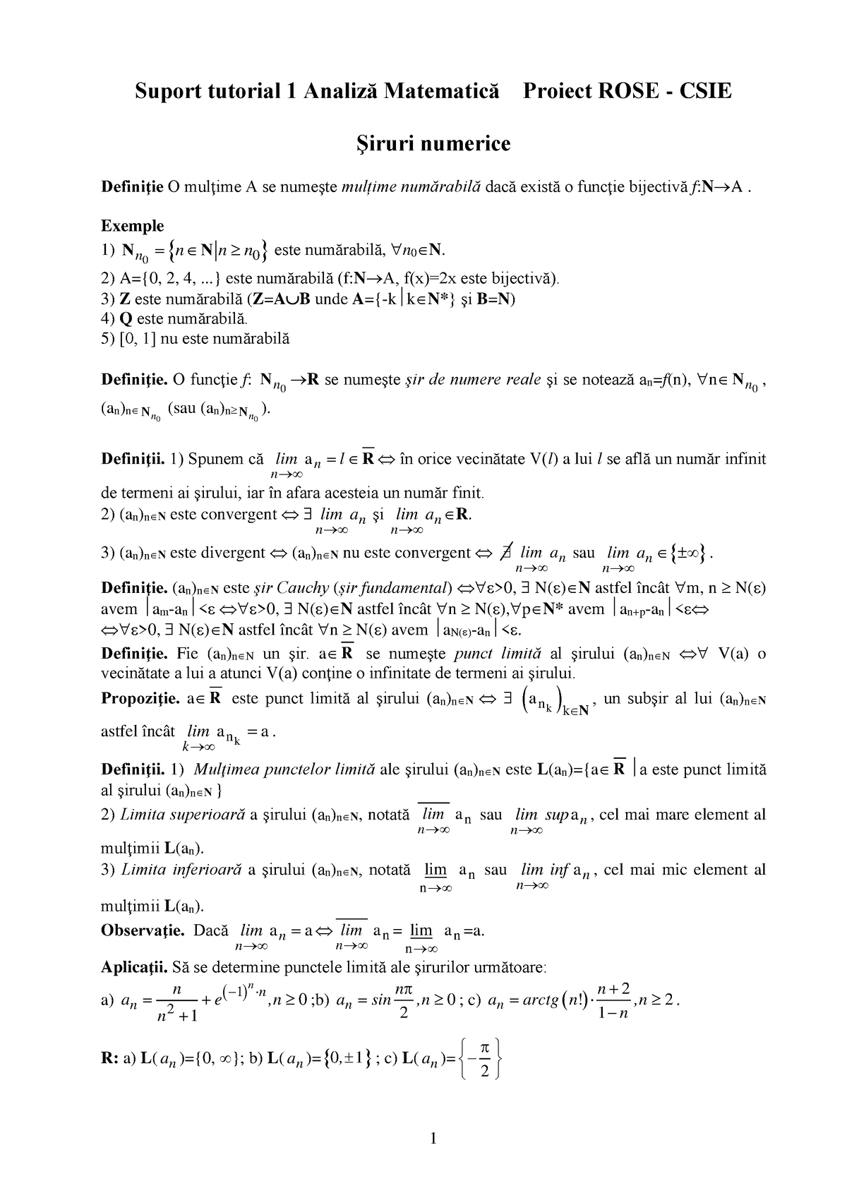 Tutorial 1 Analiza Matematica Proiect Rose Suport Tutorial