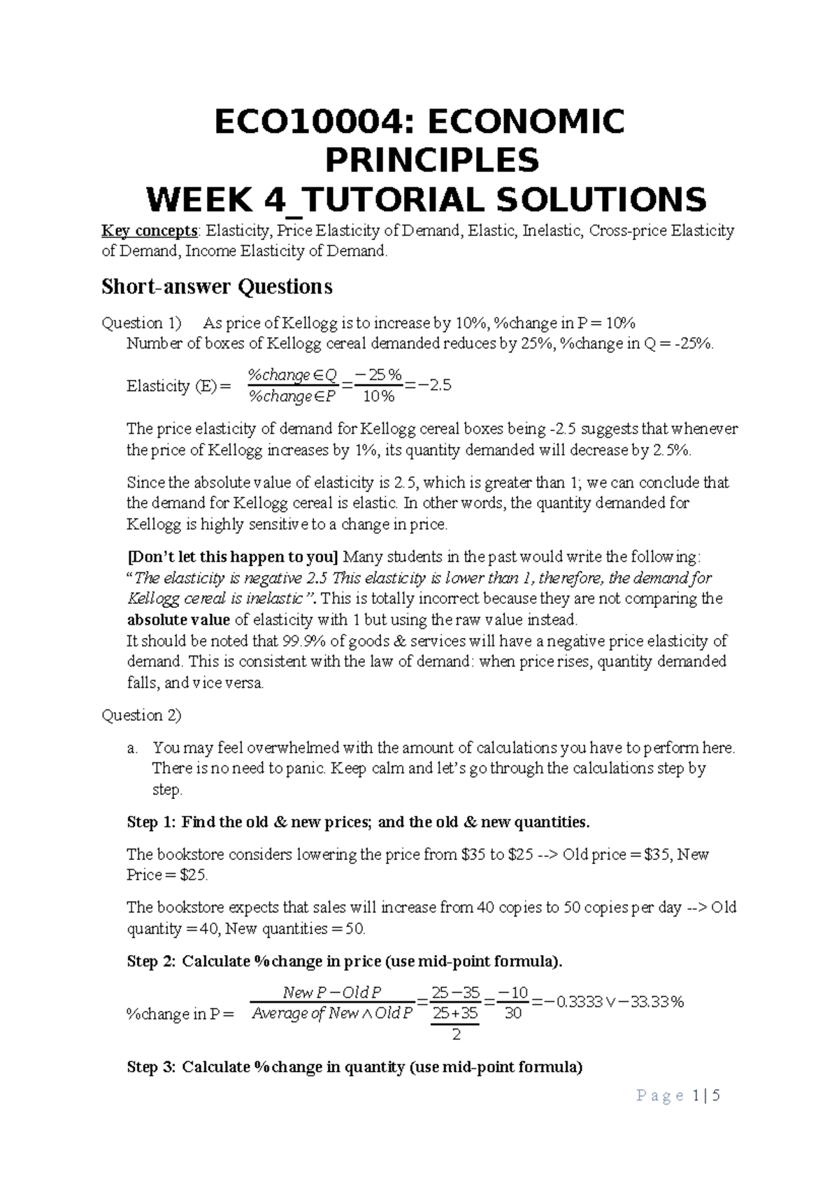 Week 4 Tutorial Solutions 1 Eco10004 Economic Principles Week 4