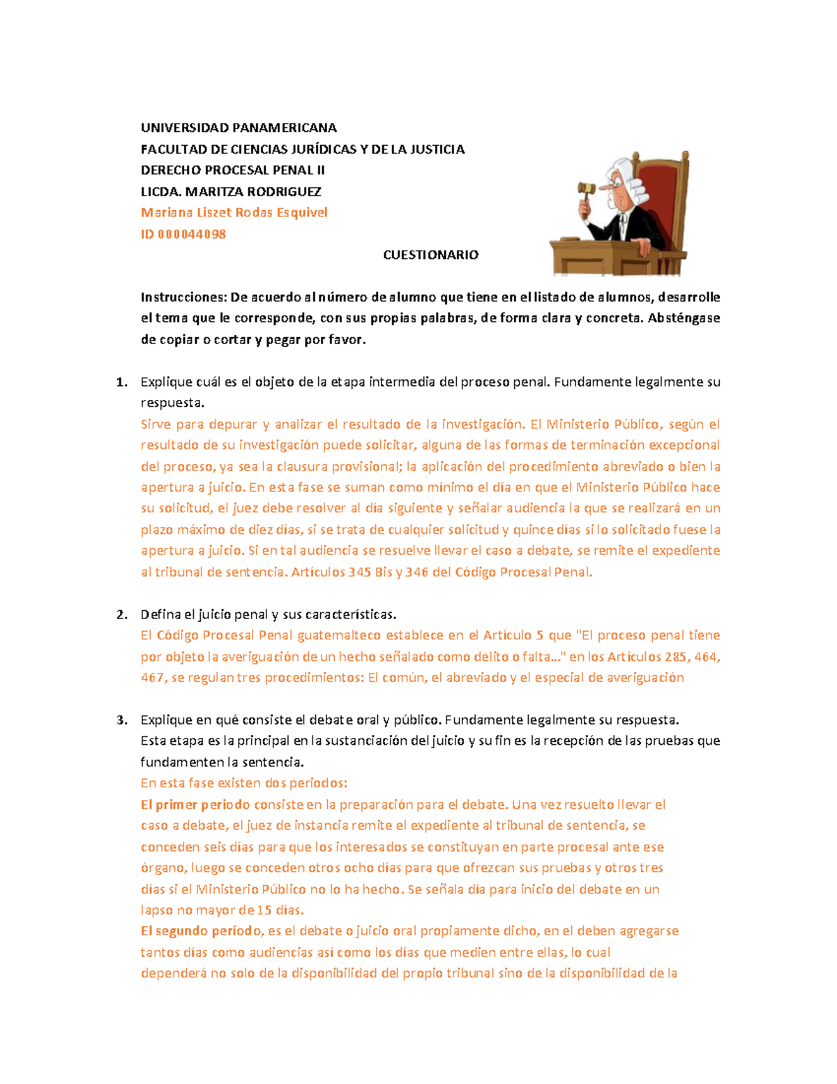 Cuestionario 1 Procesal Penal Ii 2021 Universidad Panamericana