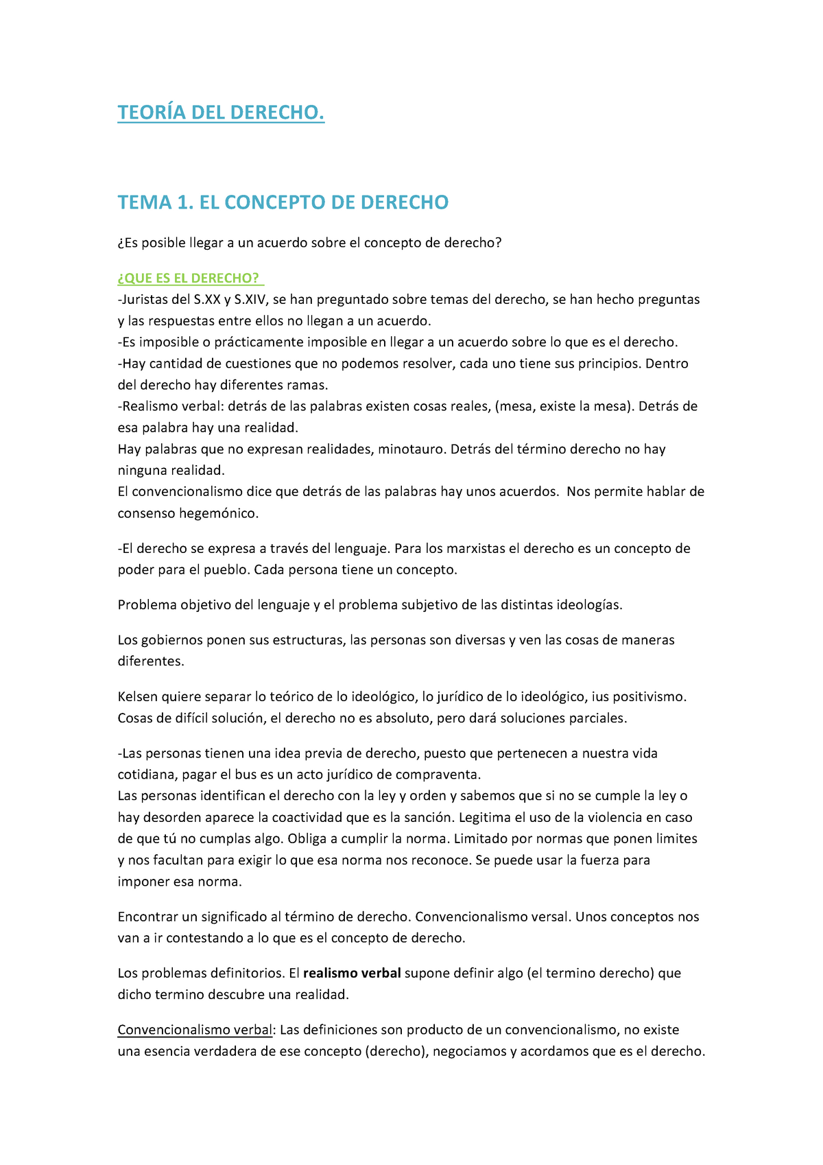 Apuntes De Teoria Del Derecho TeorÍa Del Derecho Tema 1 El Concepto