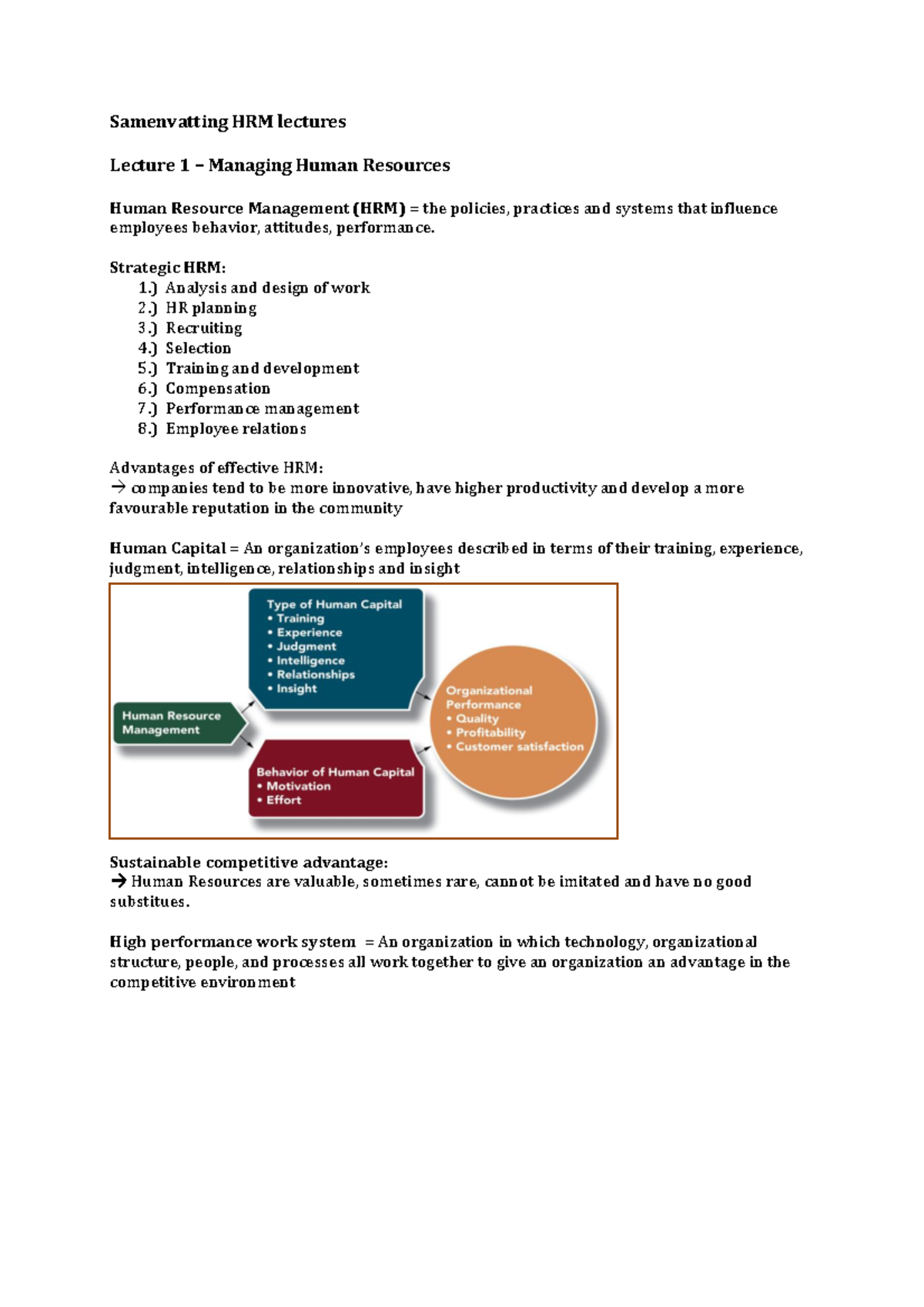 Summary Human Resource Management Lectures 1 7 Samenvatting Hrm