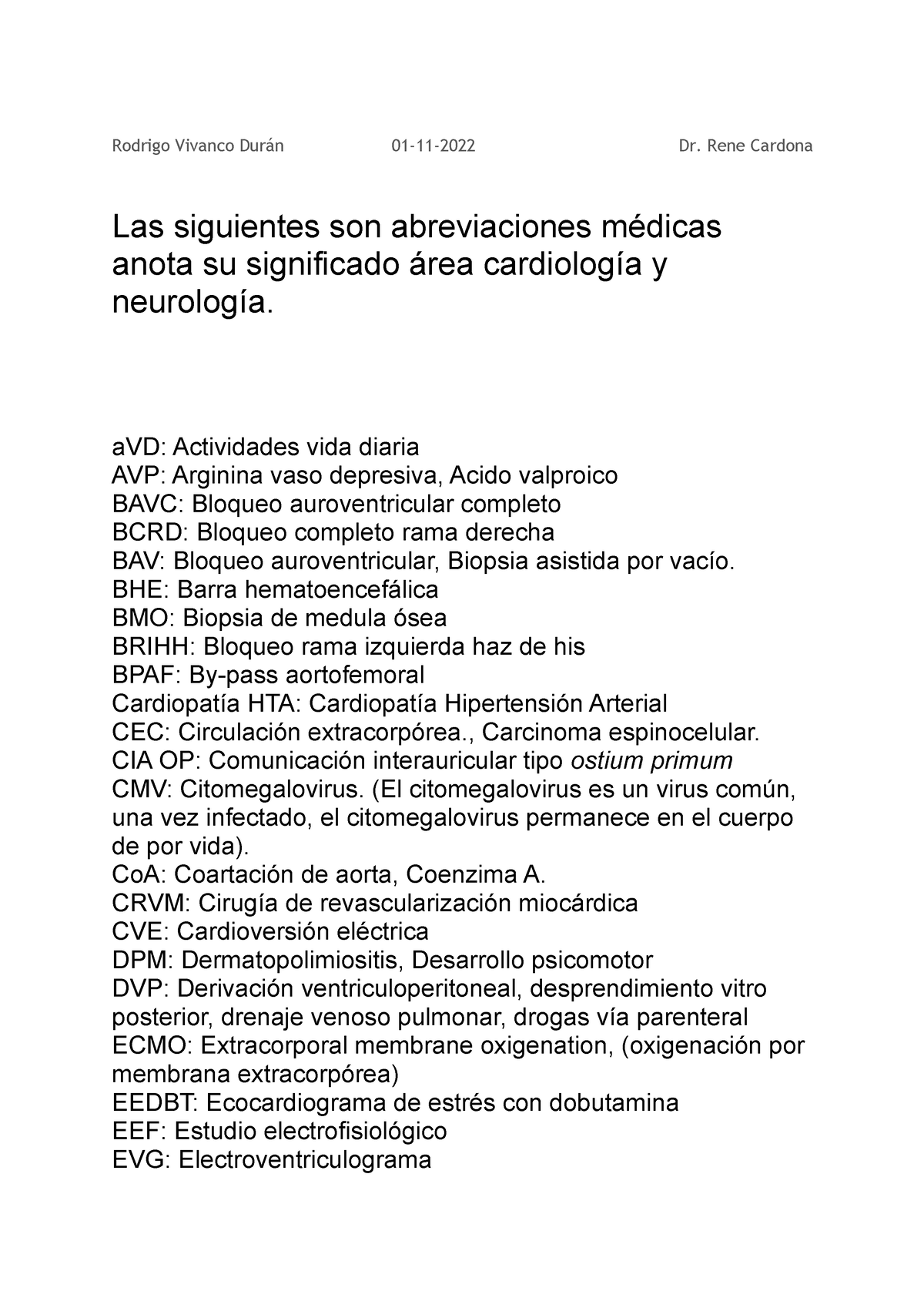 Abreviaciones Medicas Las Siguientes Son Abreviaciones Médicas Anota