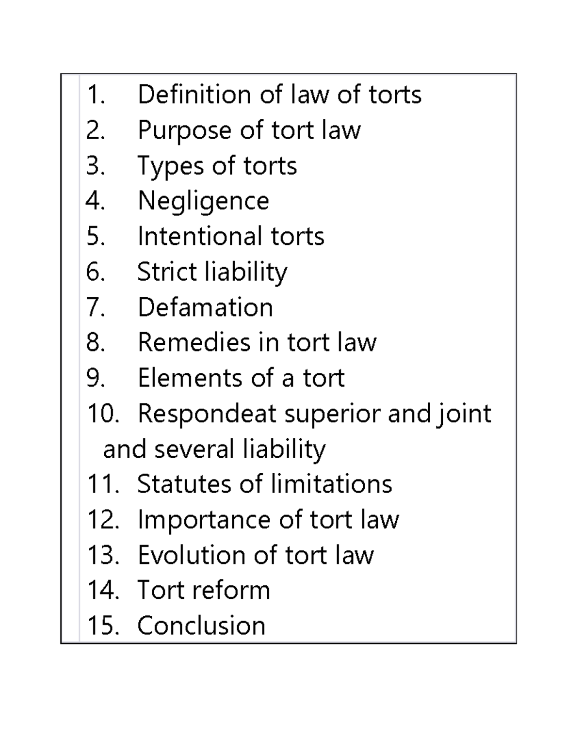 Law Of Torts 1 3 1 Definition Of Law Of Torts 2 Purpose Of Tort Law