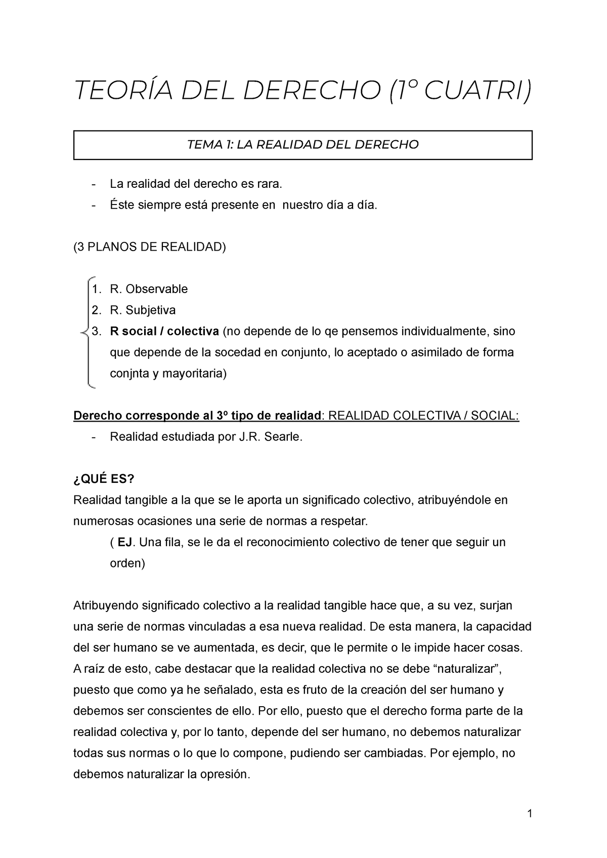 TeorÍa Derecho Apuntes TeorÍa Del Derecho 1º Cuatri Tema 1 La