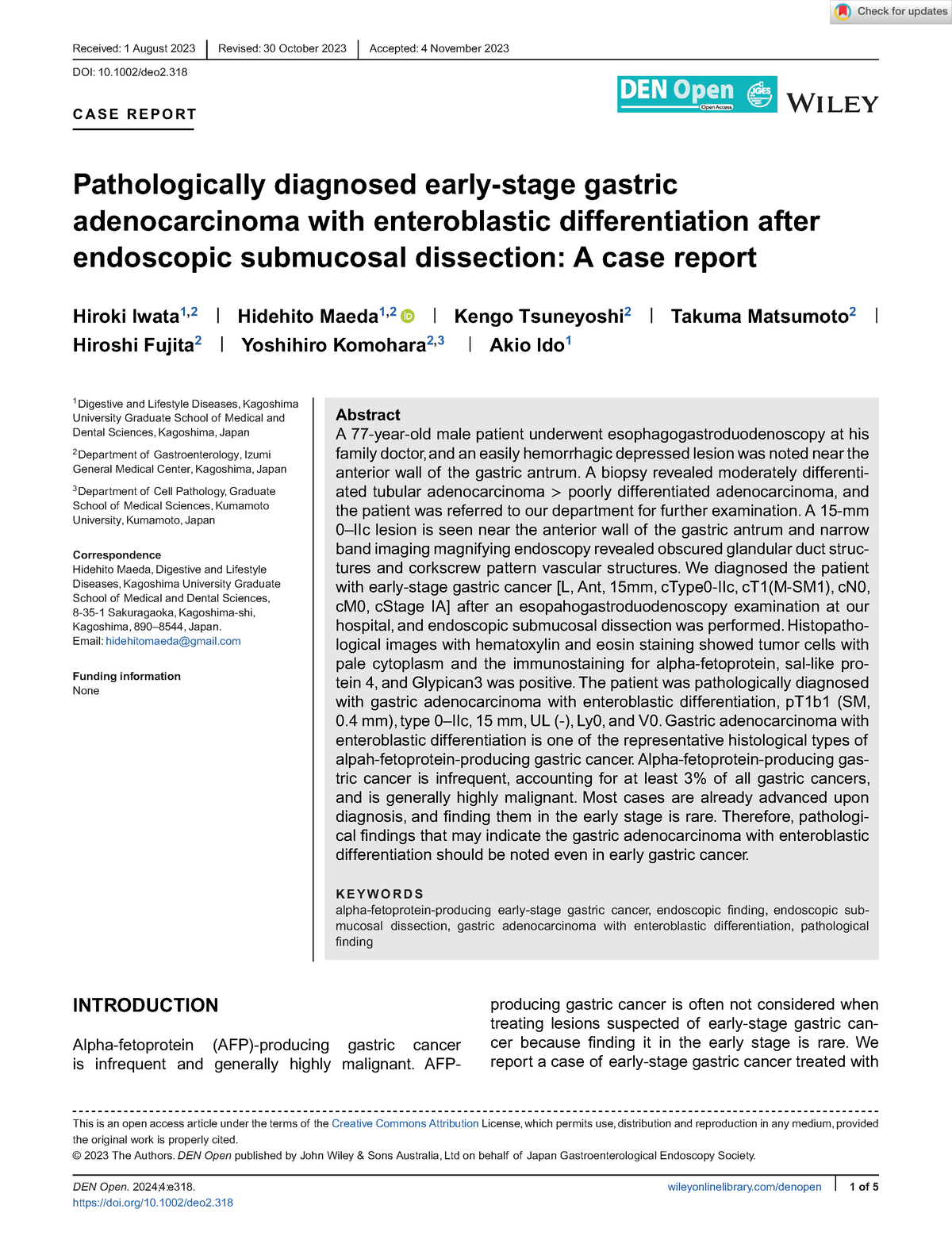 Den Open 2023 Iwata Pathologically Diagnosed Early‐stage Gastric