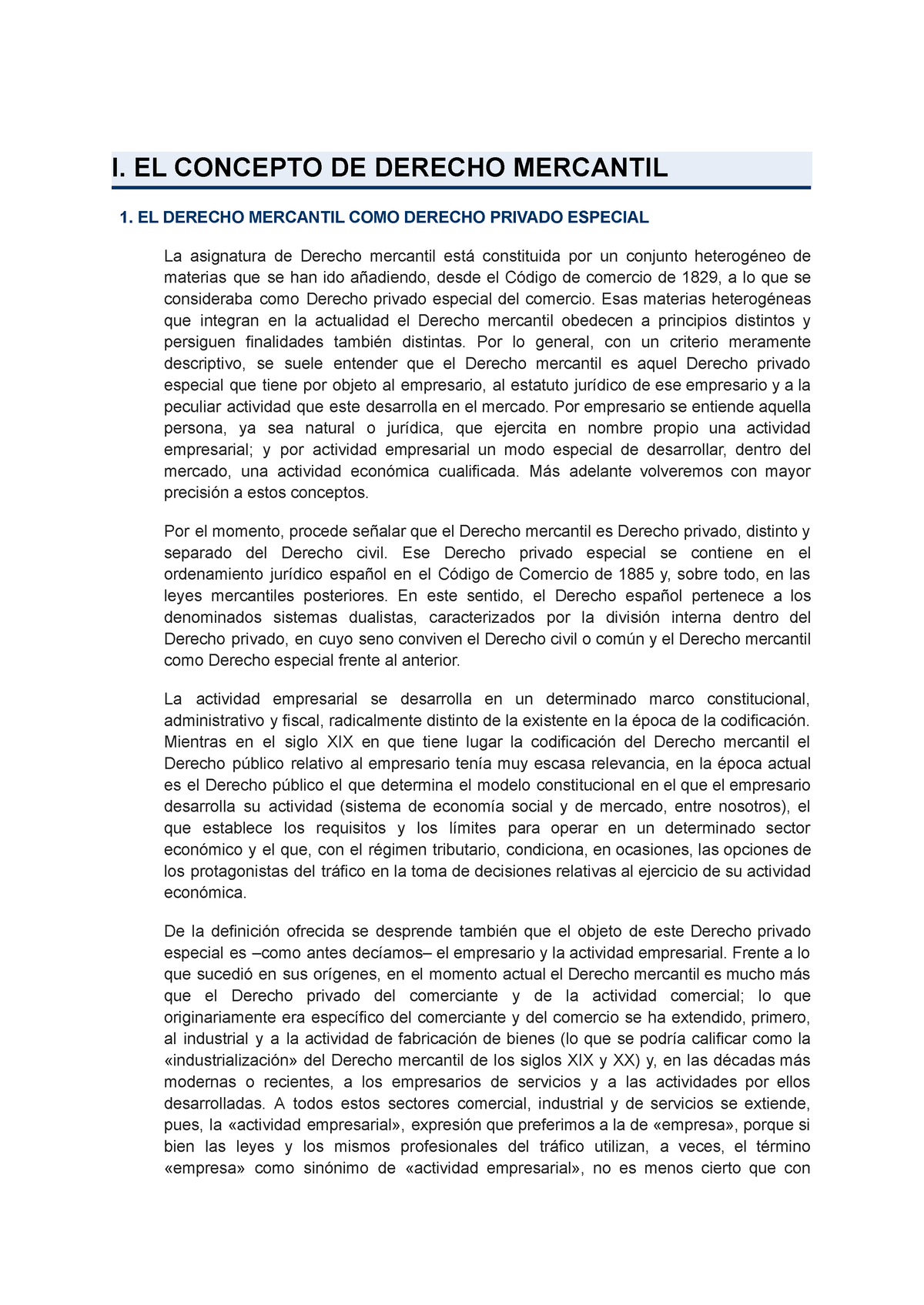 Tema 1 Tema Libro I El Concepto De Derecho Mercantil 1 El Derecho