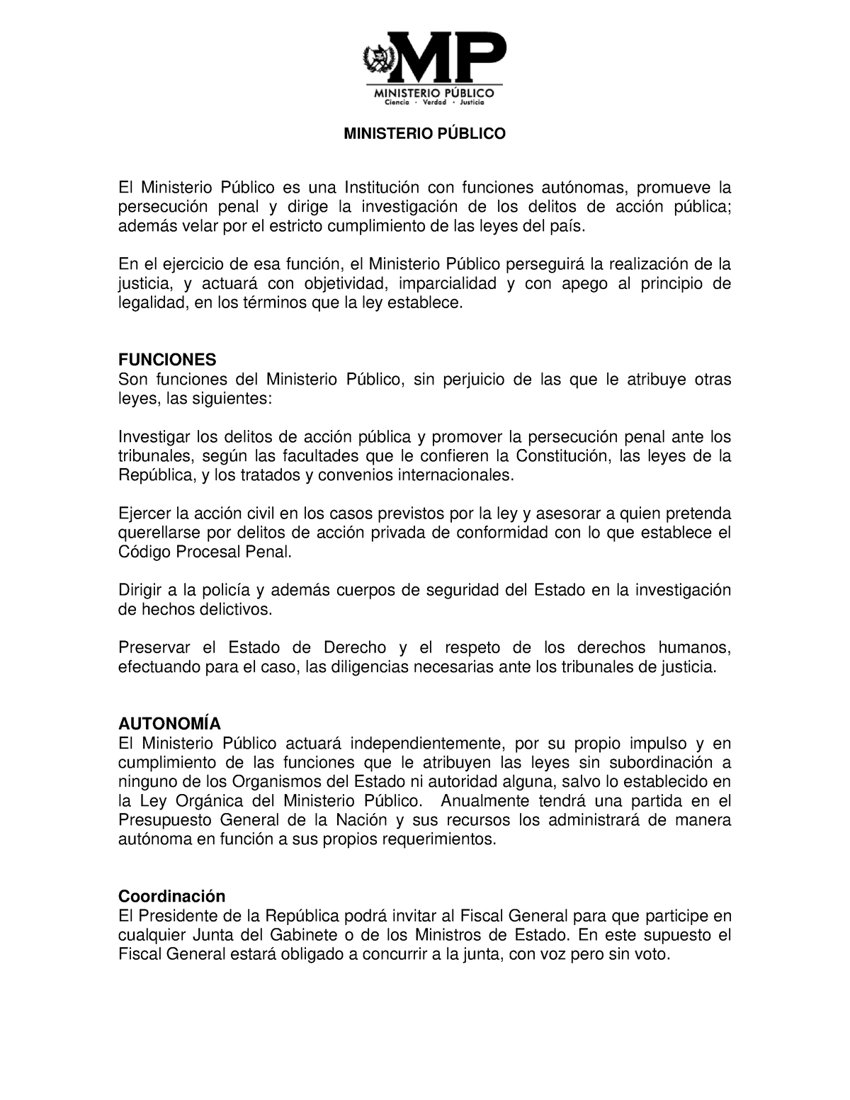 Funciones Del Ministerio Público Ministerio PÚblico El Ministerio