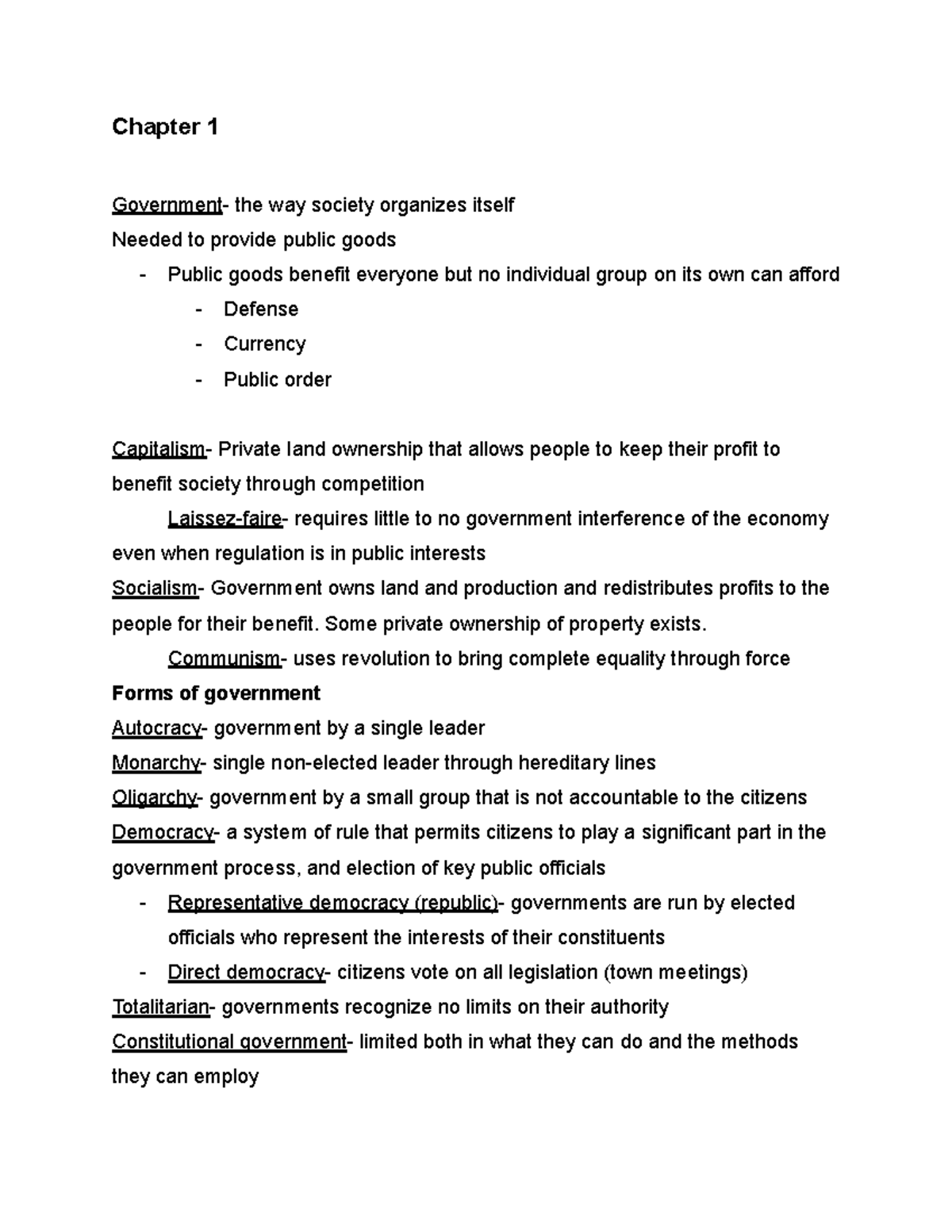 Us Gov Chapter 1 Lecture Notes For Quiz And Exams Chapter 1