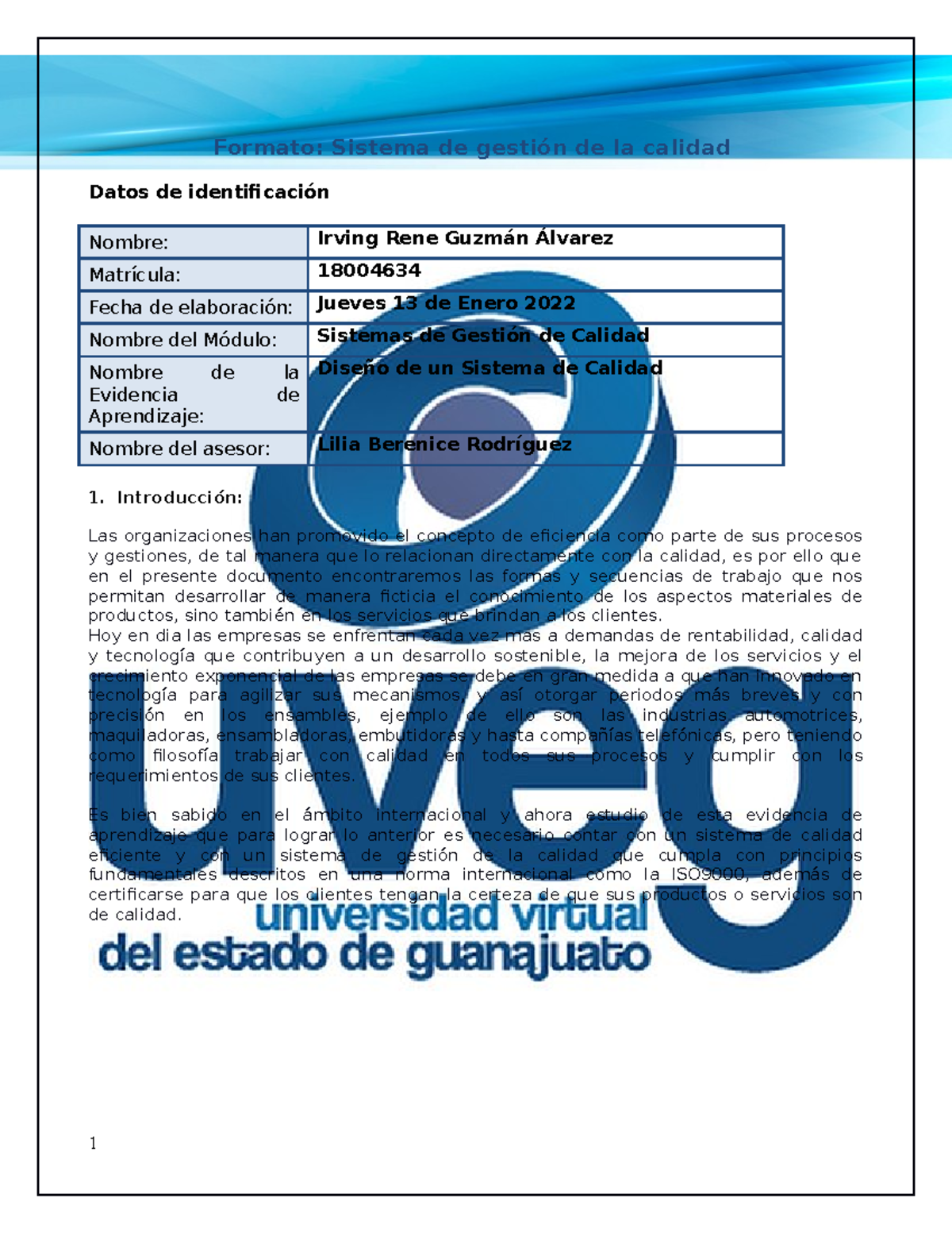 Guzman Irving Sgc Ea2 Formato Sistema De Gestión De La Calidad Datos