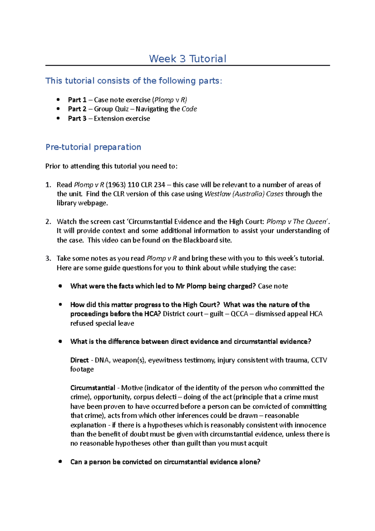 Llb106 Week 3 Tutorial Crim Law Tut 3 Week 3 Tutorial This Tutorial