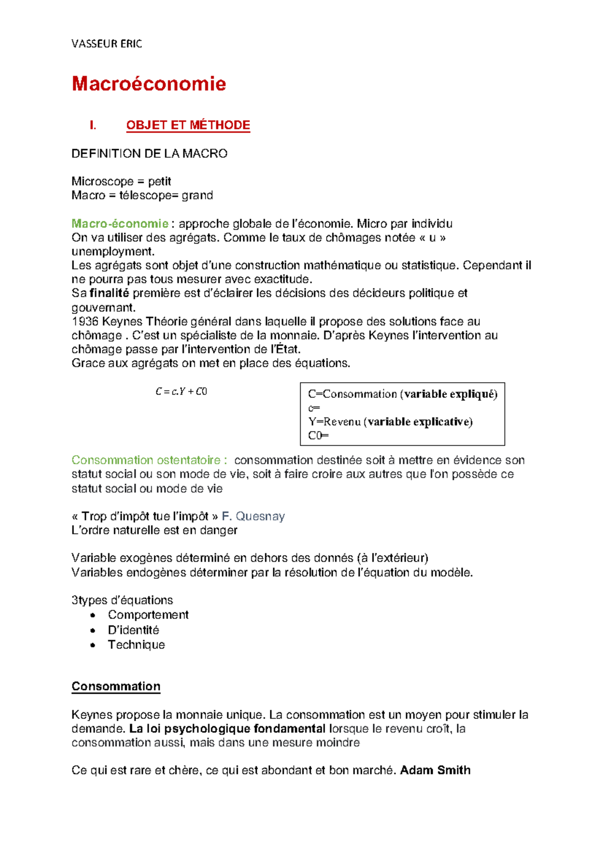 Macroéconomie Cm Cm Notes Macroéconomie I Objet Et MÉthode