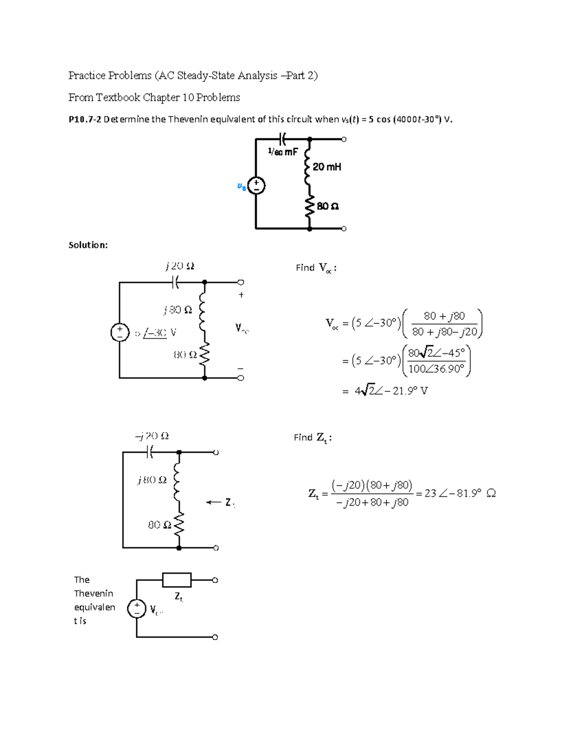 Practice Problems Ac Steady State Analysis Part 2 Solution Find V Oc