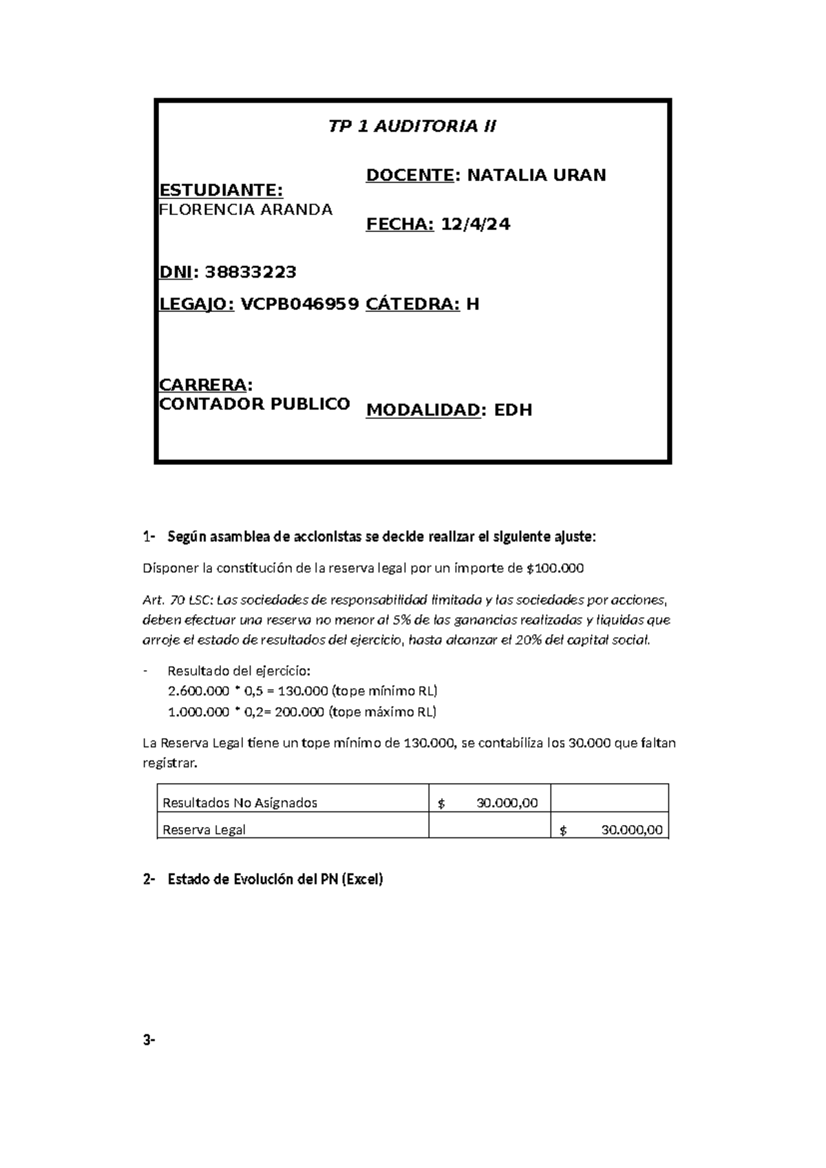 Tp 1 Auditoria Ii Tp 1 Auditoria Ii Estudiante Florencia Aranda