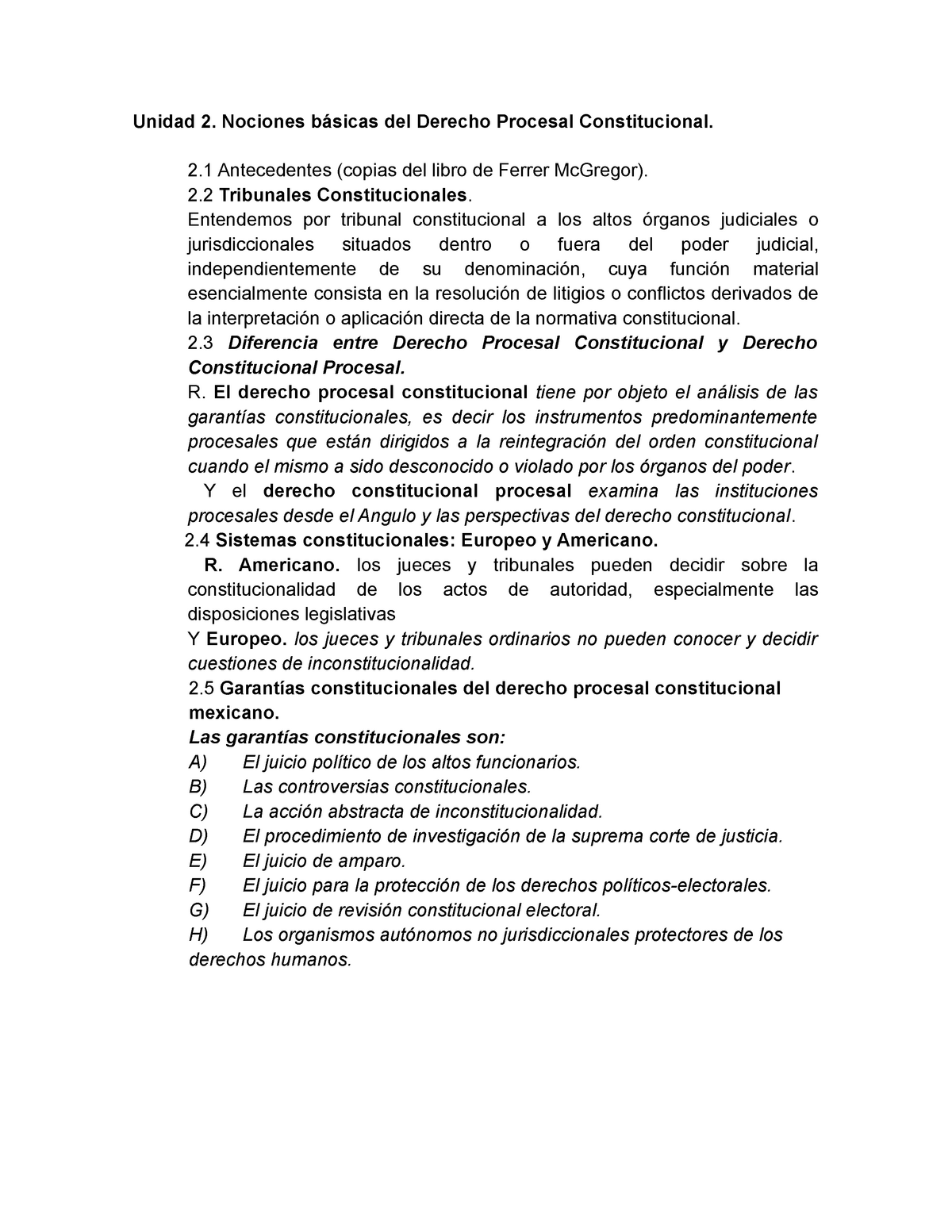 Nociones Básicas Del Derecho Procesal Constitucional Unidad 2