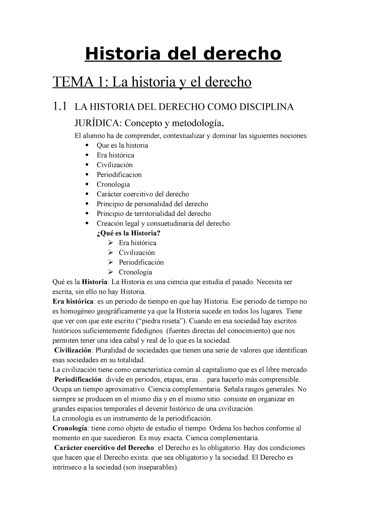 Historia Del Derecho EspaÑol Historia Del Derecho Tema 1 La Historia