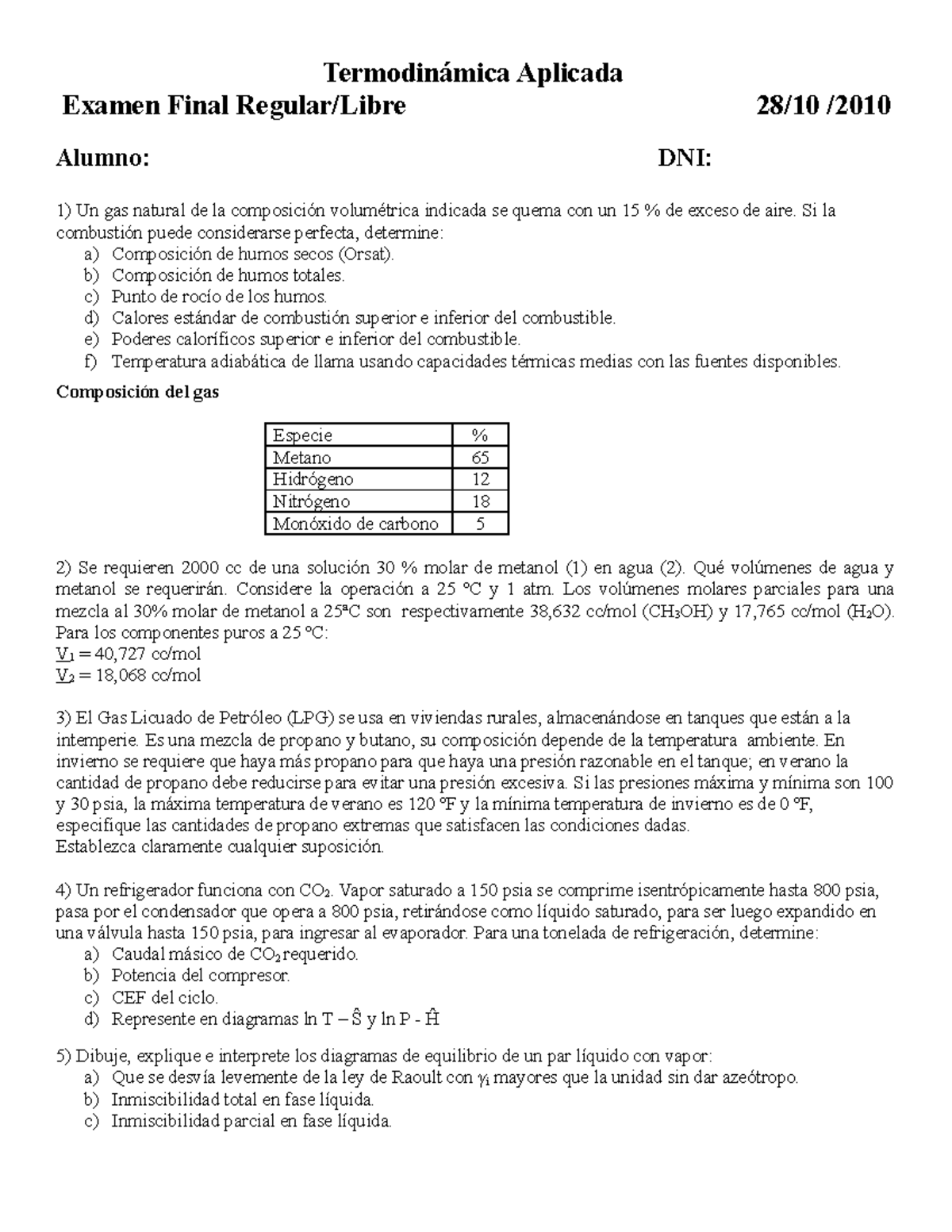 Examen Final 2010 Termodinámica Aplicada Examen Final Regularlibre