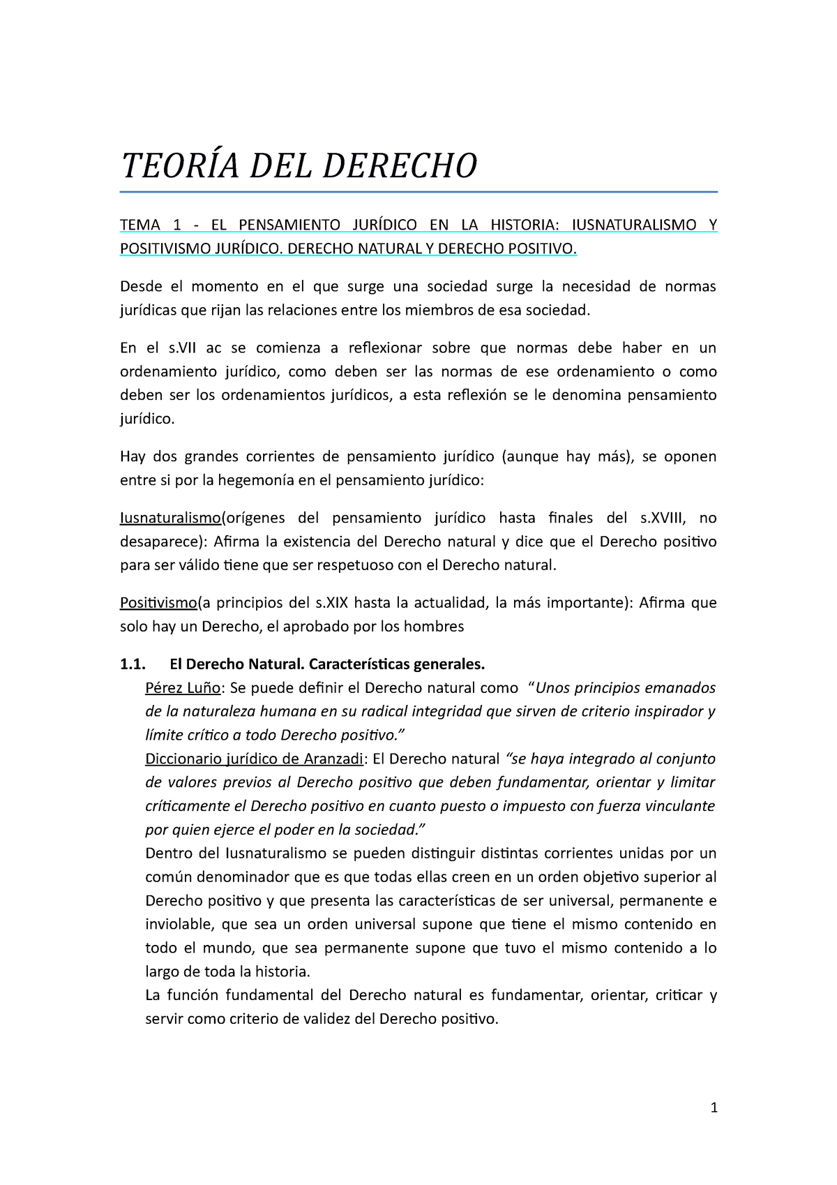 TeorÍa Del Derecho Apuntes Todos TeorÍa Del Derecho Tema 1 El