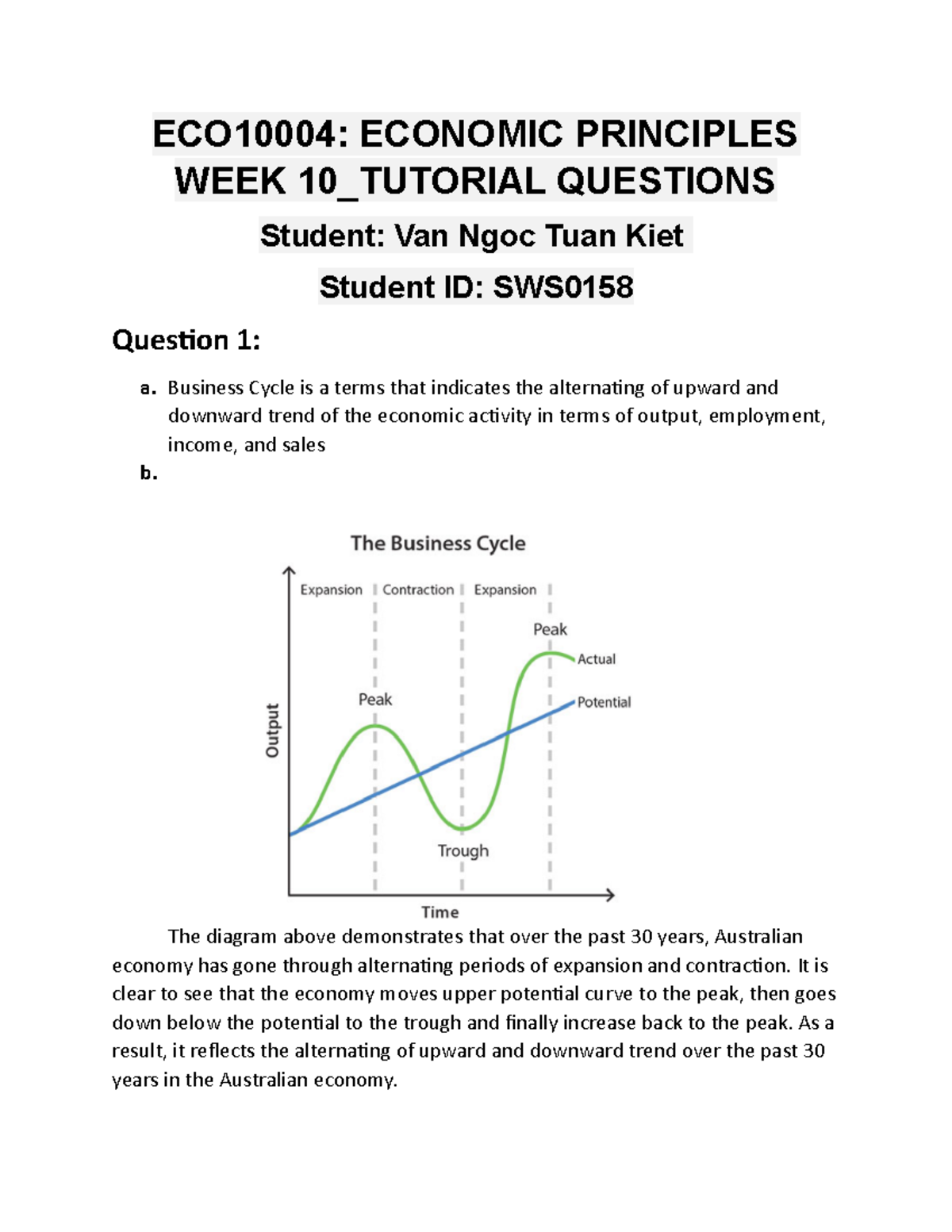 Eco10004 Week 10 Tutorial Work Answered Eco10004 Economic