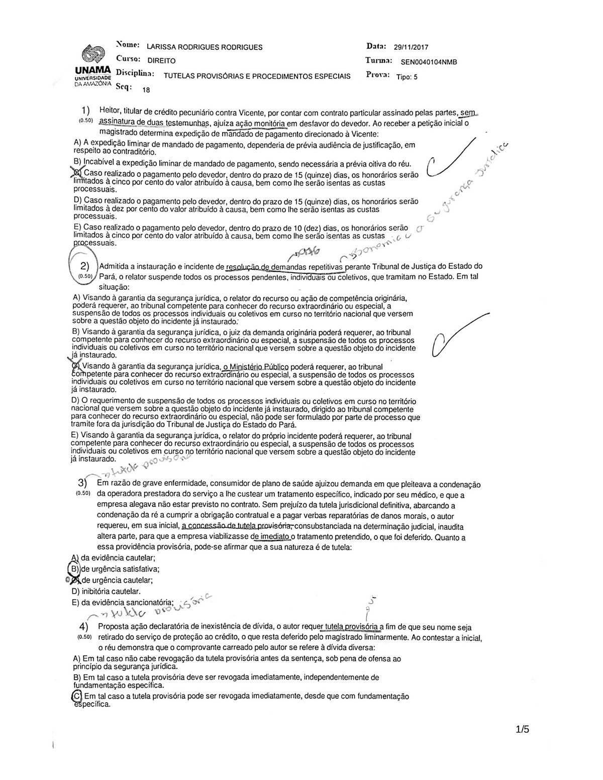 Tutelas Provisorias E Procedimentos Especiais Prova Processo Civil