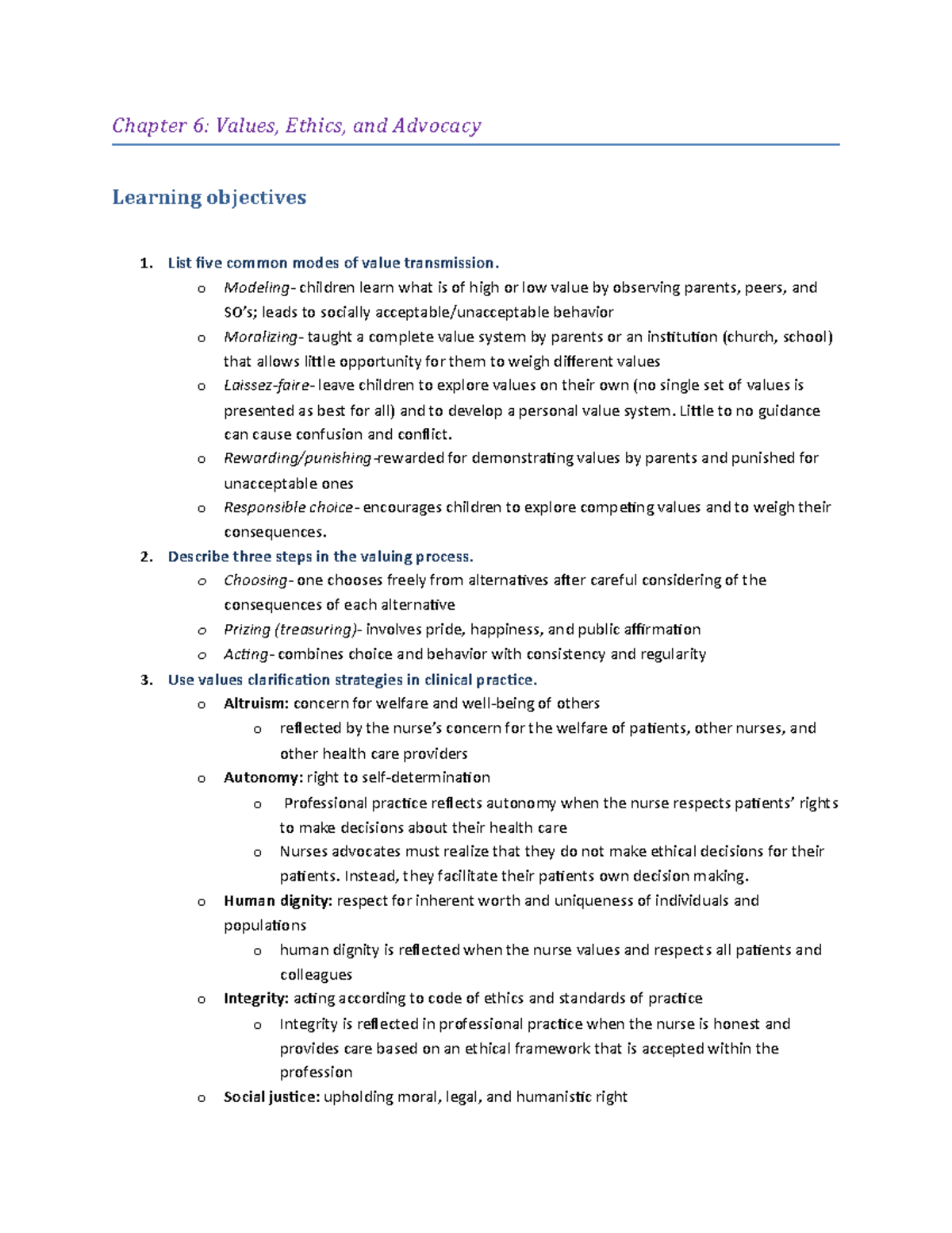 Chapter 6 Notes Chapter 6 Values Ethics And Advocacy Learning