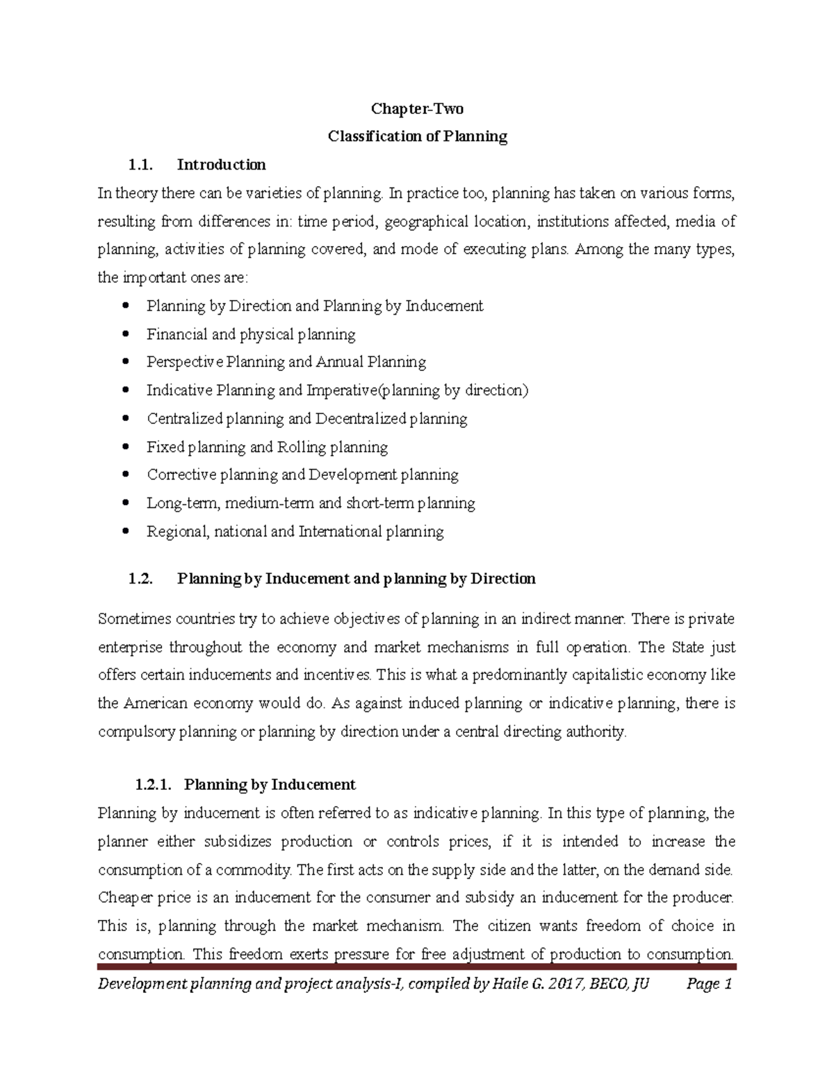 Chapter 2 Classification Of Planning Meaning Characteristics Of