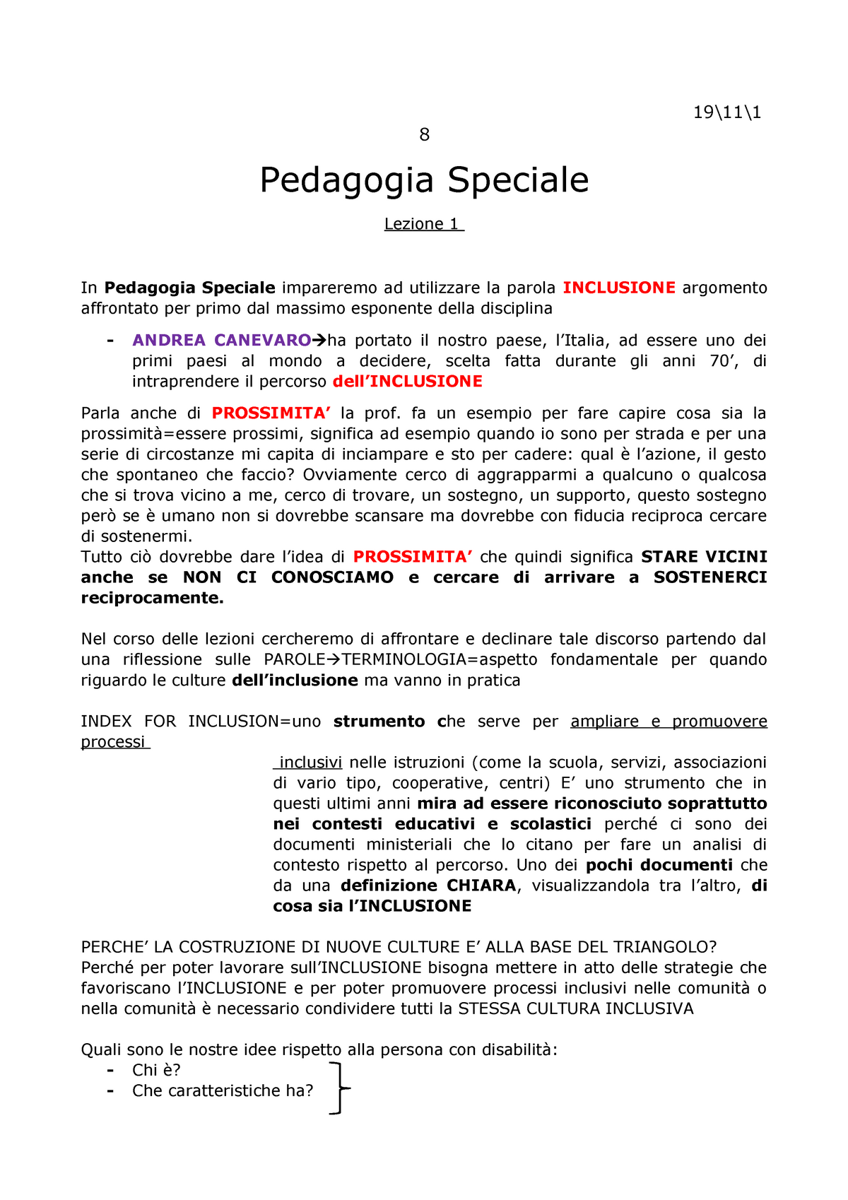 Appunti E Lezioni 19111 8 Pedagogia Speciale Lezione 1 In Pedagogia