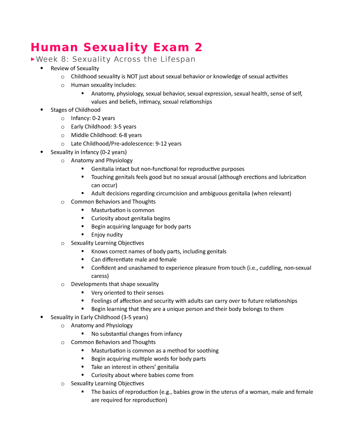 Sexuality Notes For Exam 2 Human Sexuality Exam 2 Week 8 Sexuality