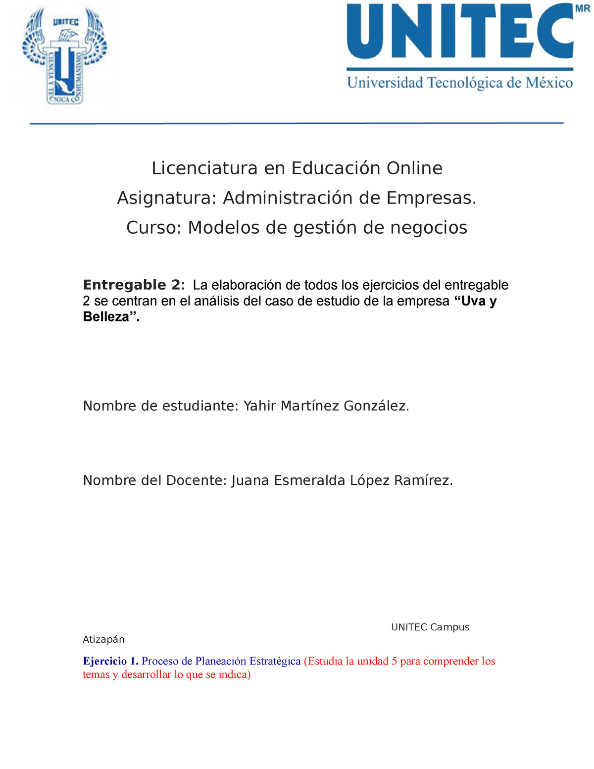 Entregable 2 Modelo De Negocios Licenciatura En Educación Online