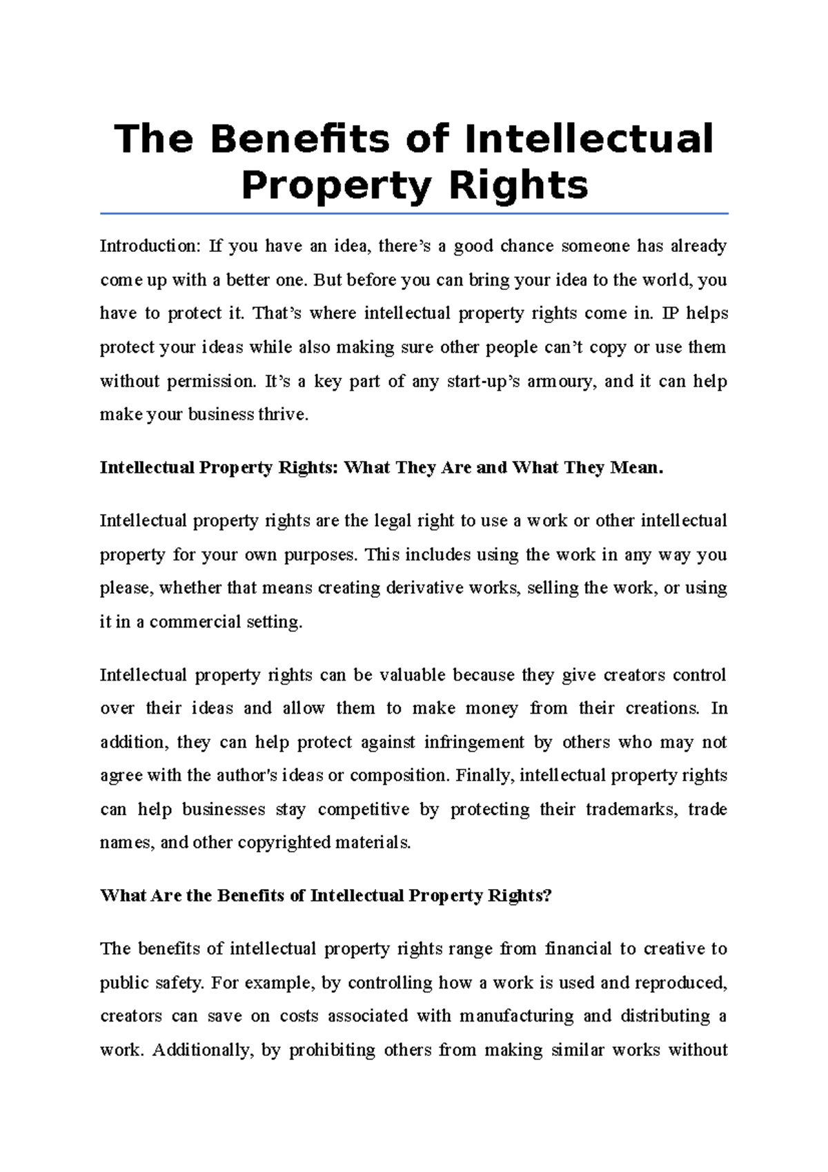 The Benefits Of Intellectual Property Rights The Benefits Of