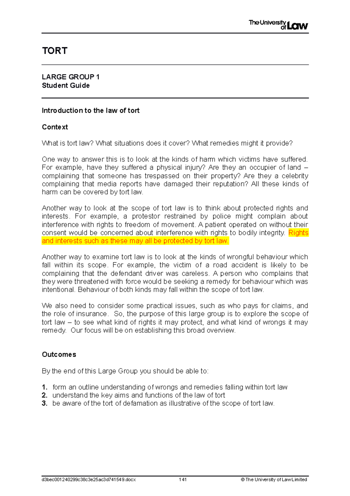 2223 Tort Lg01 Ce01 Student Guide Tort Large Group 1 Student Guide