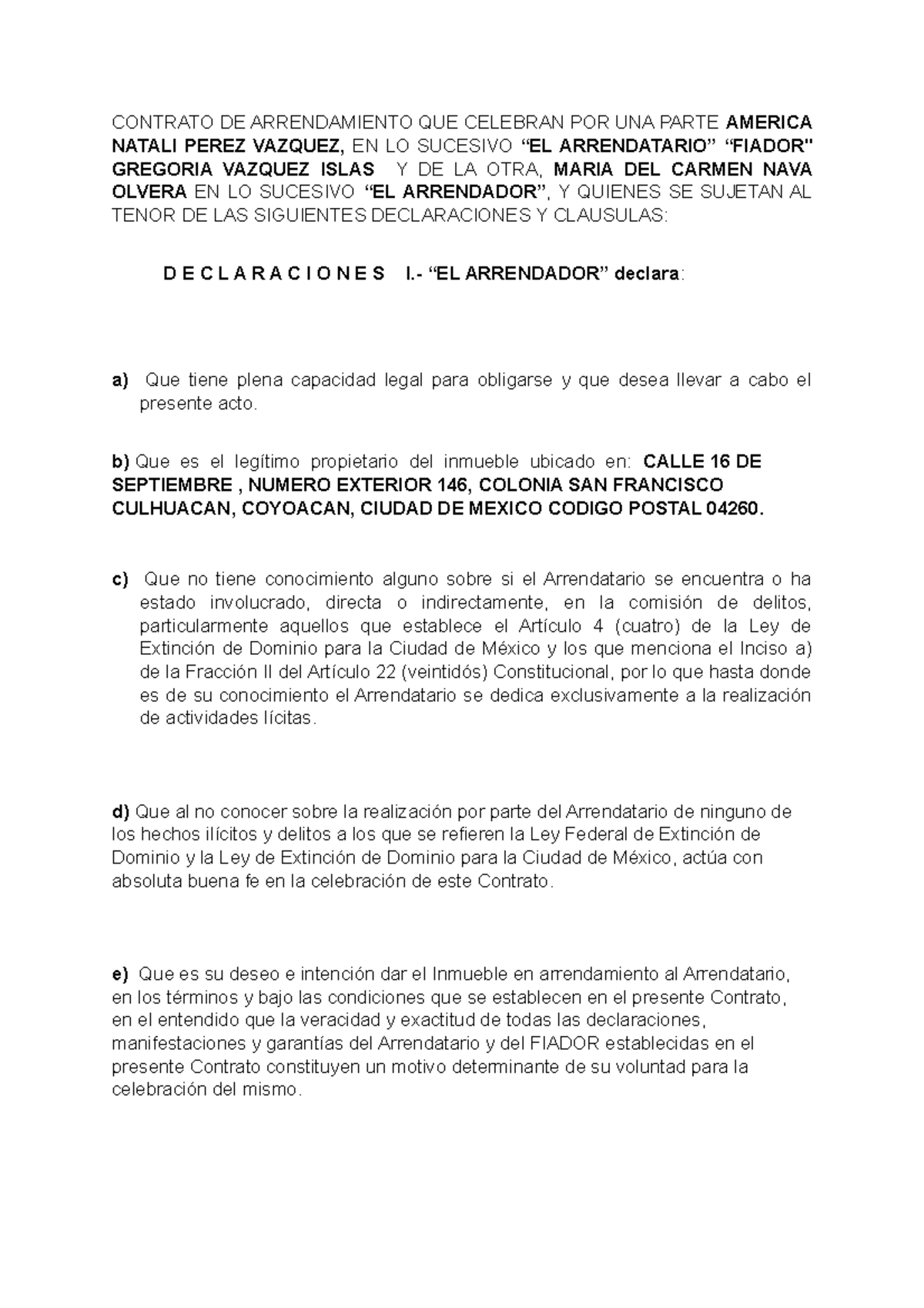 Borrador Para Contrato De Arrendamiento Contrato De Arrendamiento Que