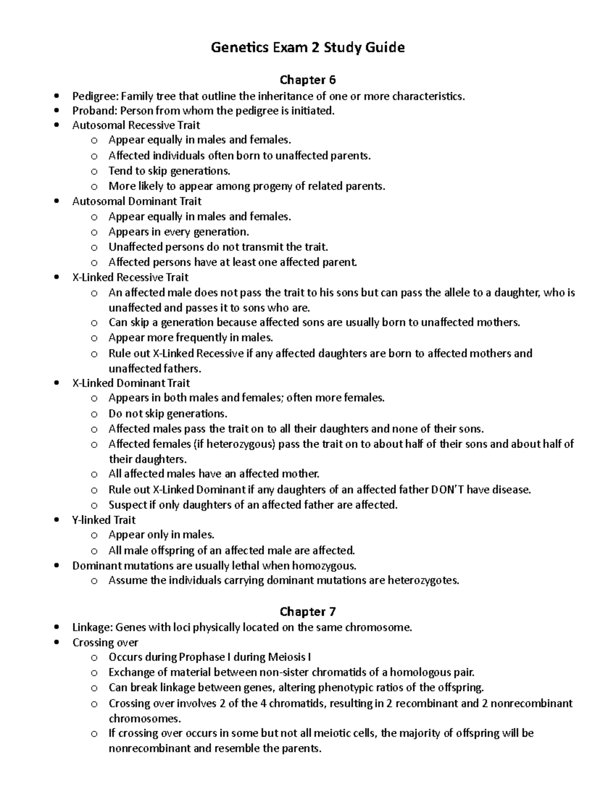 Genetics Exam 2 Study Guide Genetics Exam 2 Study Guide Chapter 6