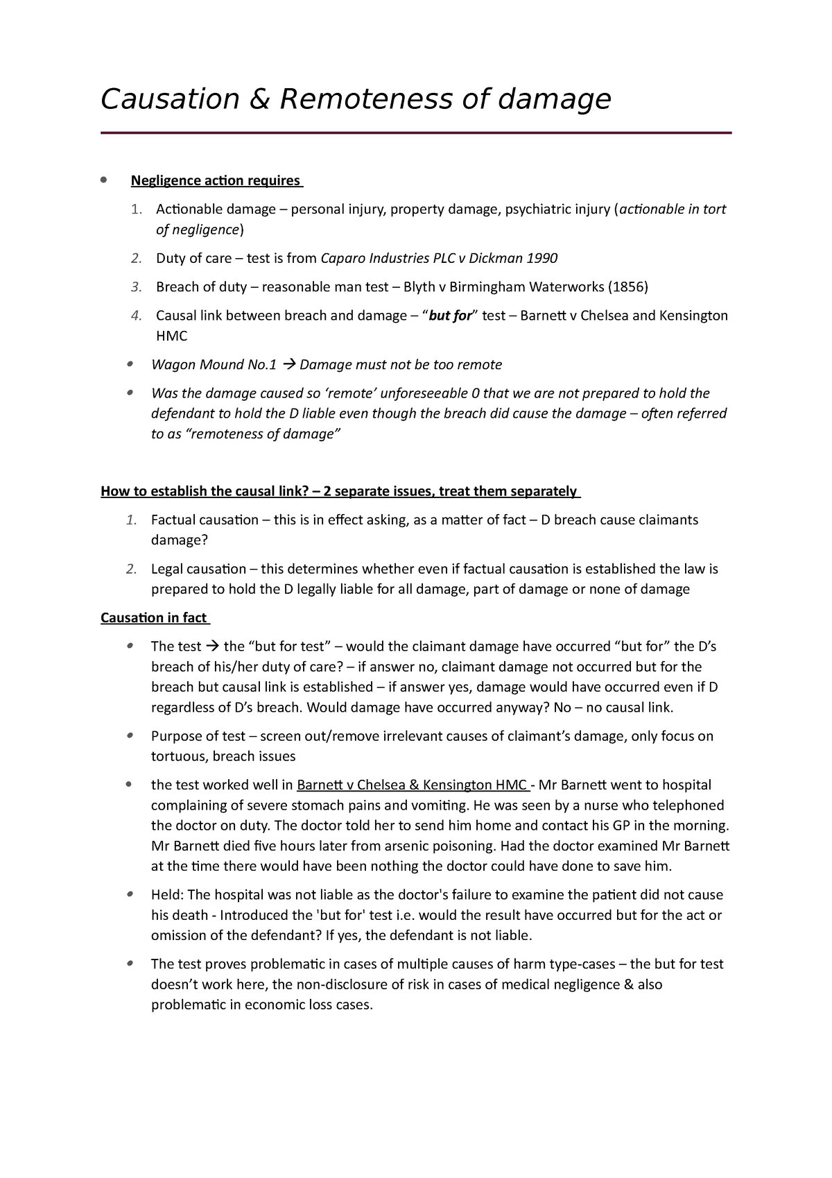 The Law Of Causation In Tort Law Causation And Remoteness Of Damage