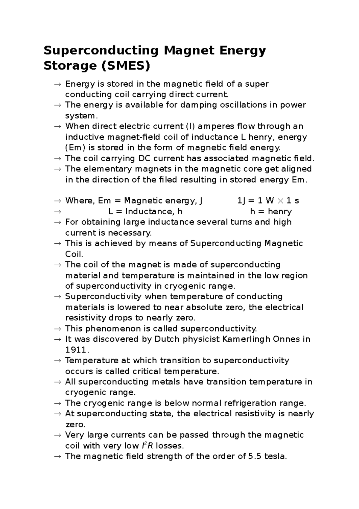 Introduction To Superconducting Magnet Energy Storage Superconducting