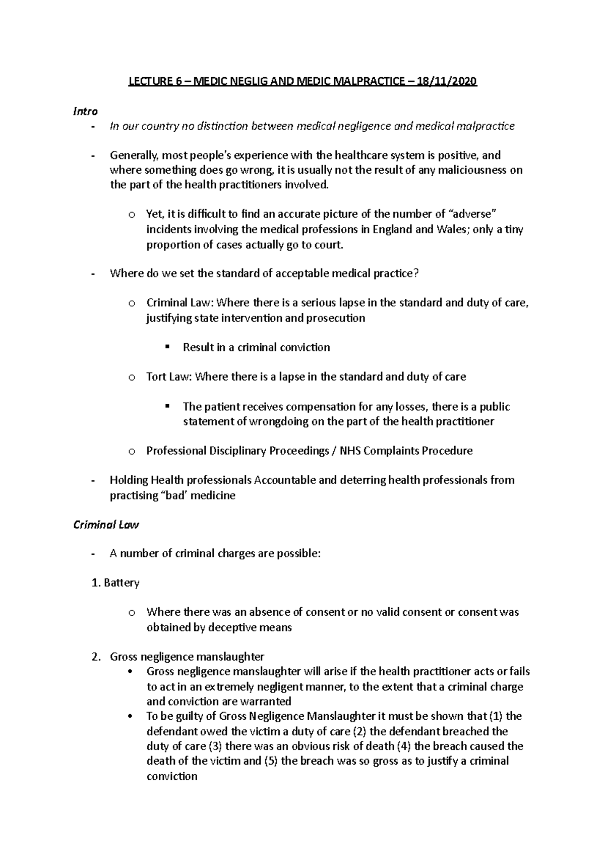 Medical Negligence And Malpractice Medical Law Lecture 6 Medic