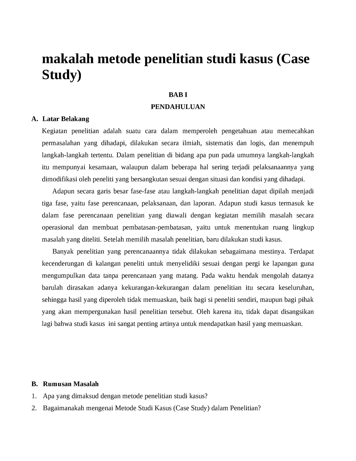 Pdf Makalah Metode Penelitian Studi Kasus Case Study Convert Compress