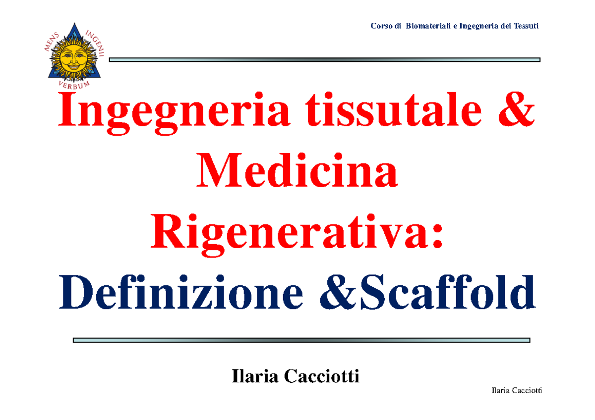 Dispensa Ingegneria Tessutale I Parte Definizione Scaffold Ilaria